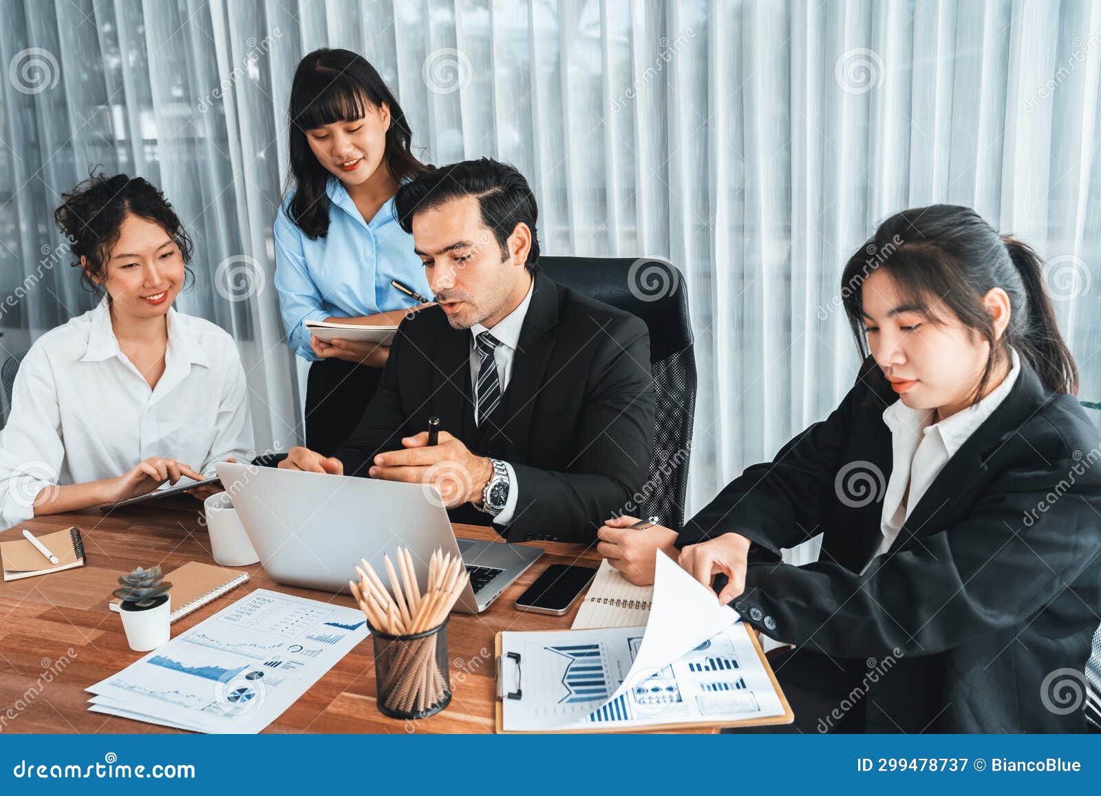 Group of Business Analyst Team Analyzing Financial Data Report ...