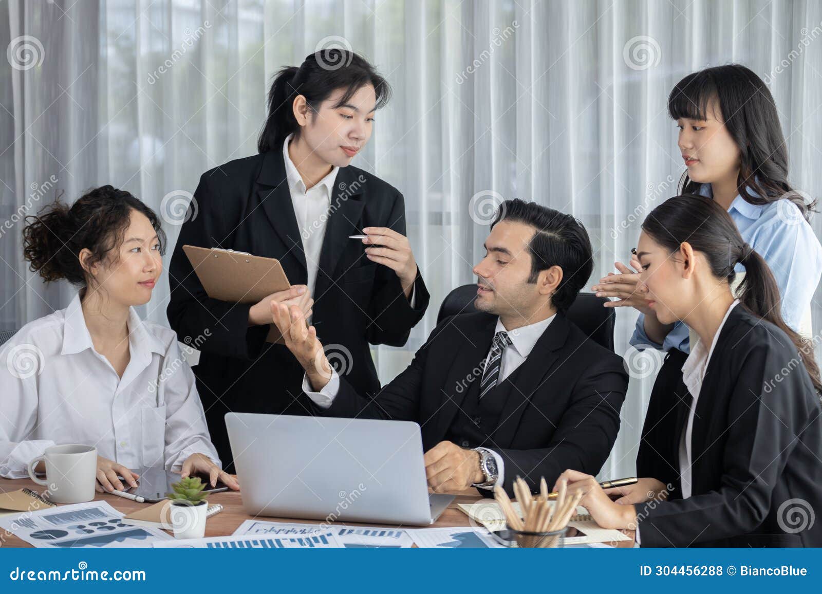 Group of Business Analyst Team Analyzing Financial Data Report ...