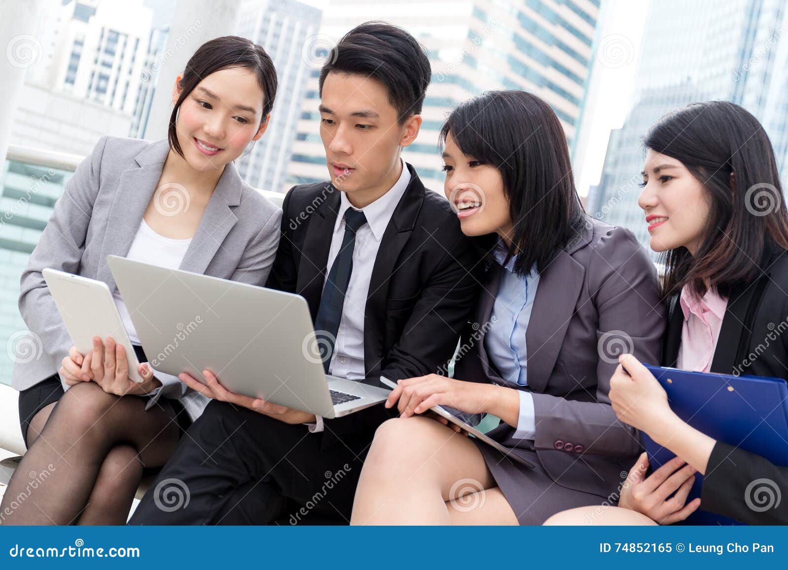 Group of Business Discuss on Laptop Computer Stock Image - Image of ...