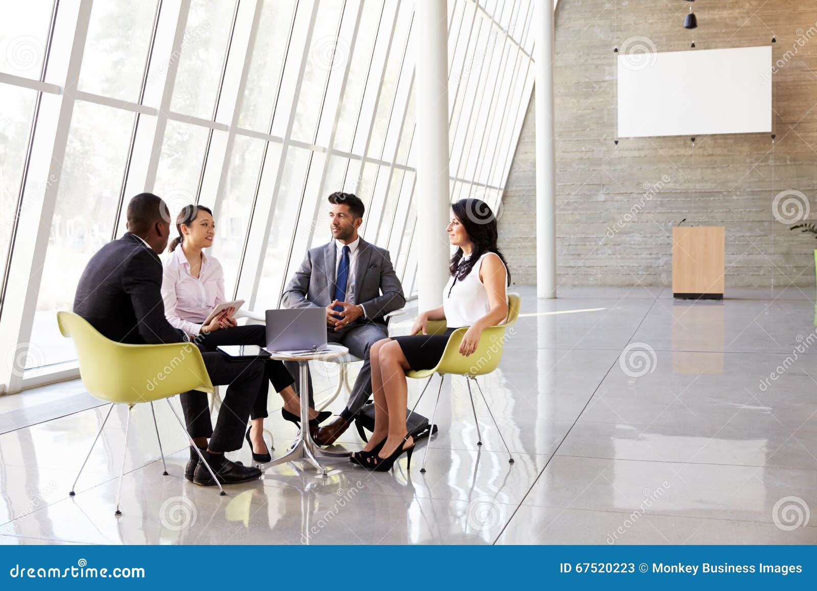 Group Business Meeting in Reception of Modern Office Stock Image ...