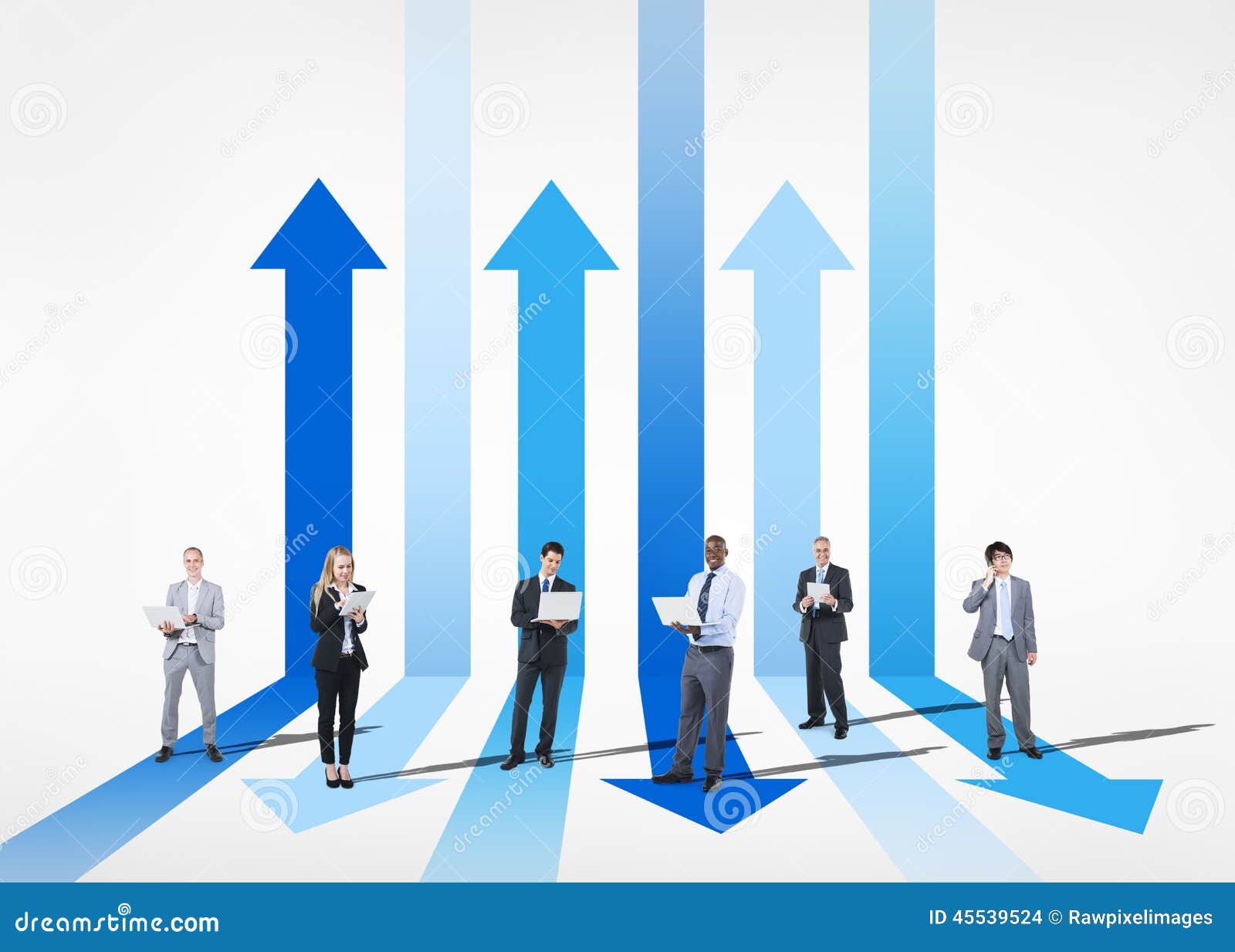 Group of Business People and Arrow Sign Stock Illustration ...