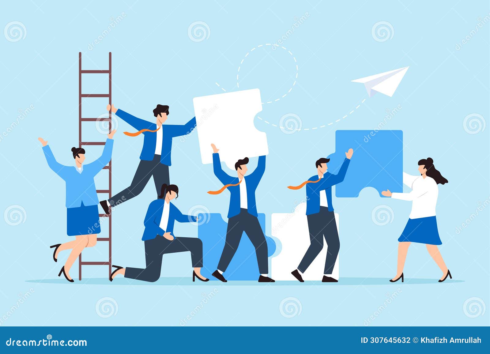 Group of Business People Assembling Jigsaw Puzzle and Represent Team ...