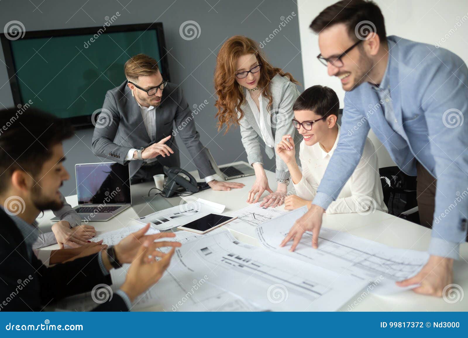 Group of Business People Collaborating in Business Office Stock Photo ...
