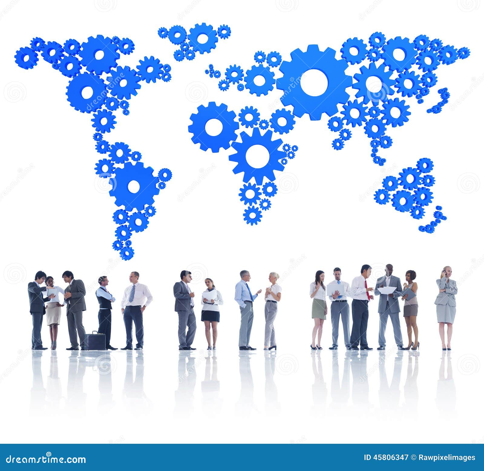 Group of Business People and Gear World Map Stock Image - Image of ...