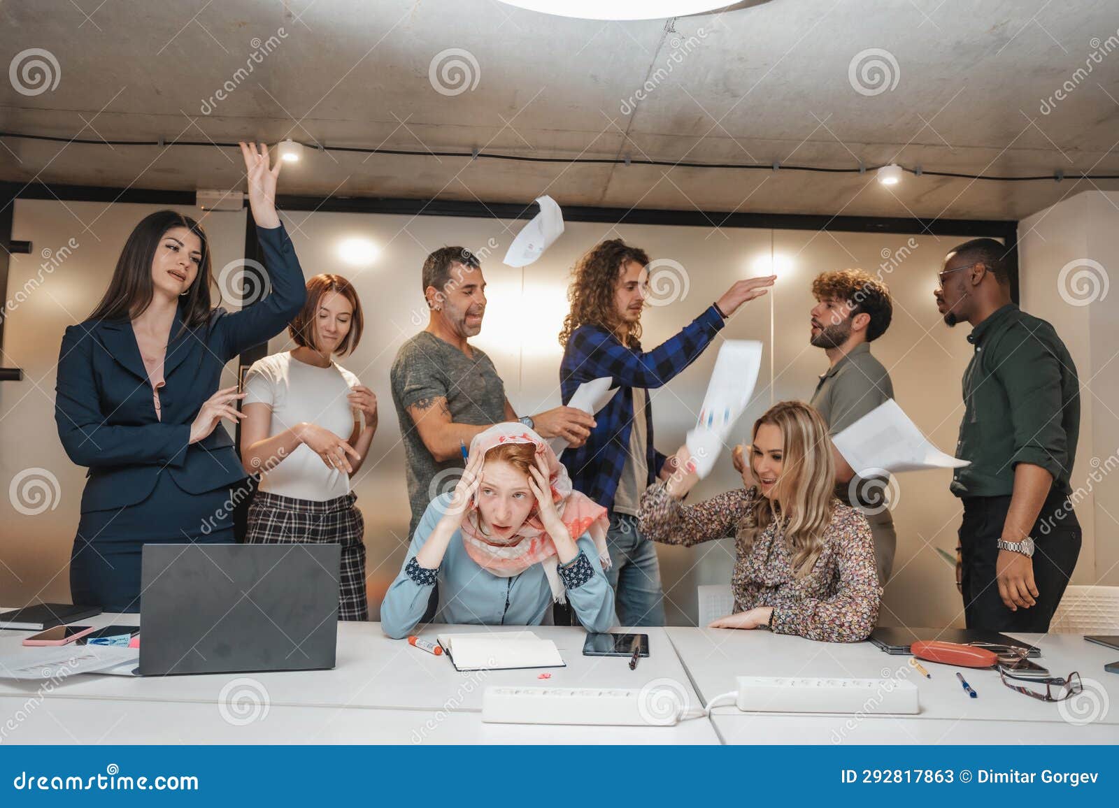 Group of Business People Giving Up on Complicated Project. Diverse ...