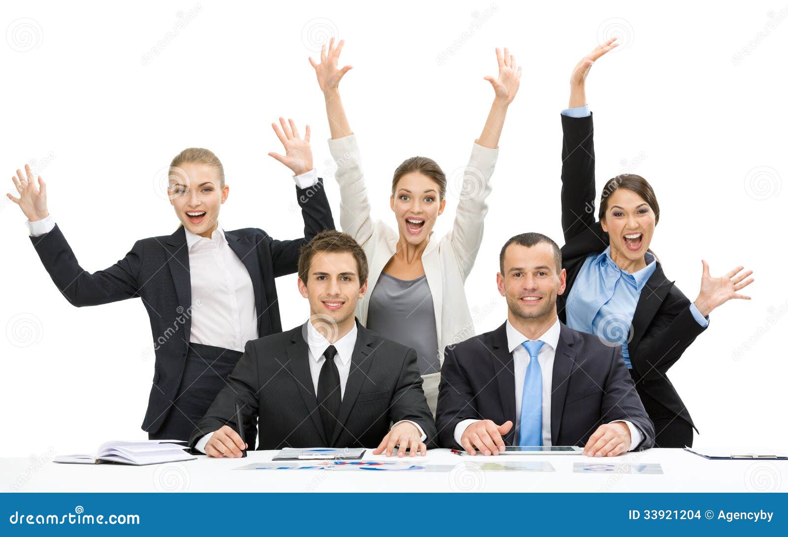 Group of Business People with Hands Up Stock Photo - Image of colleague ...