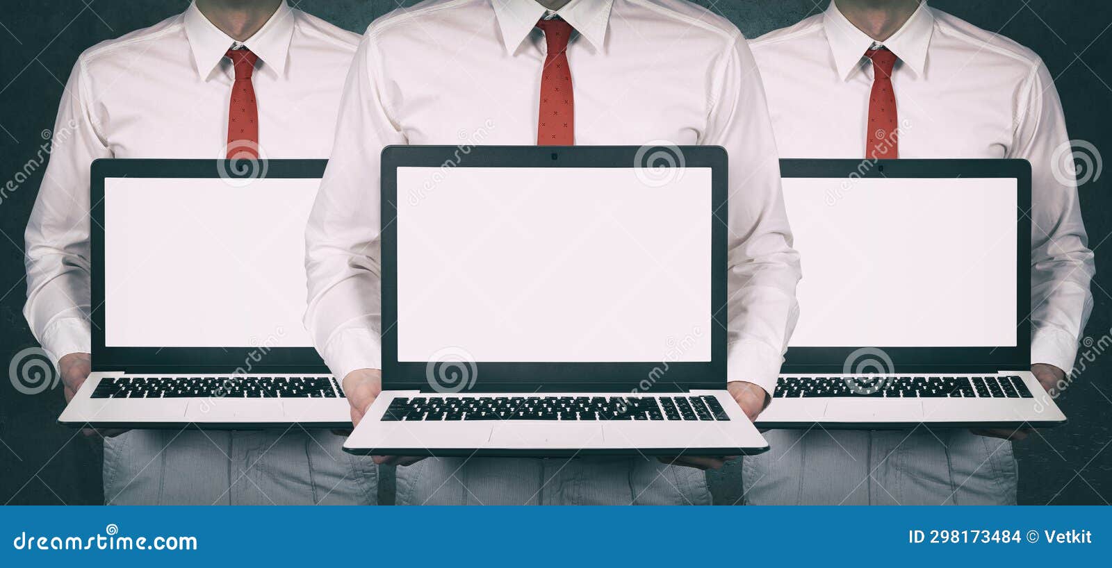 Group of Business People Holding Laptops with Blank Screens Stock Photo ...