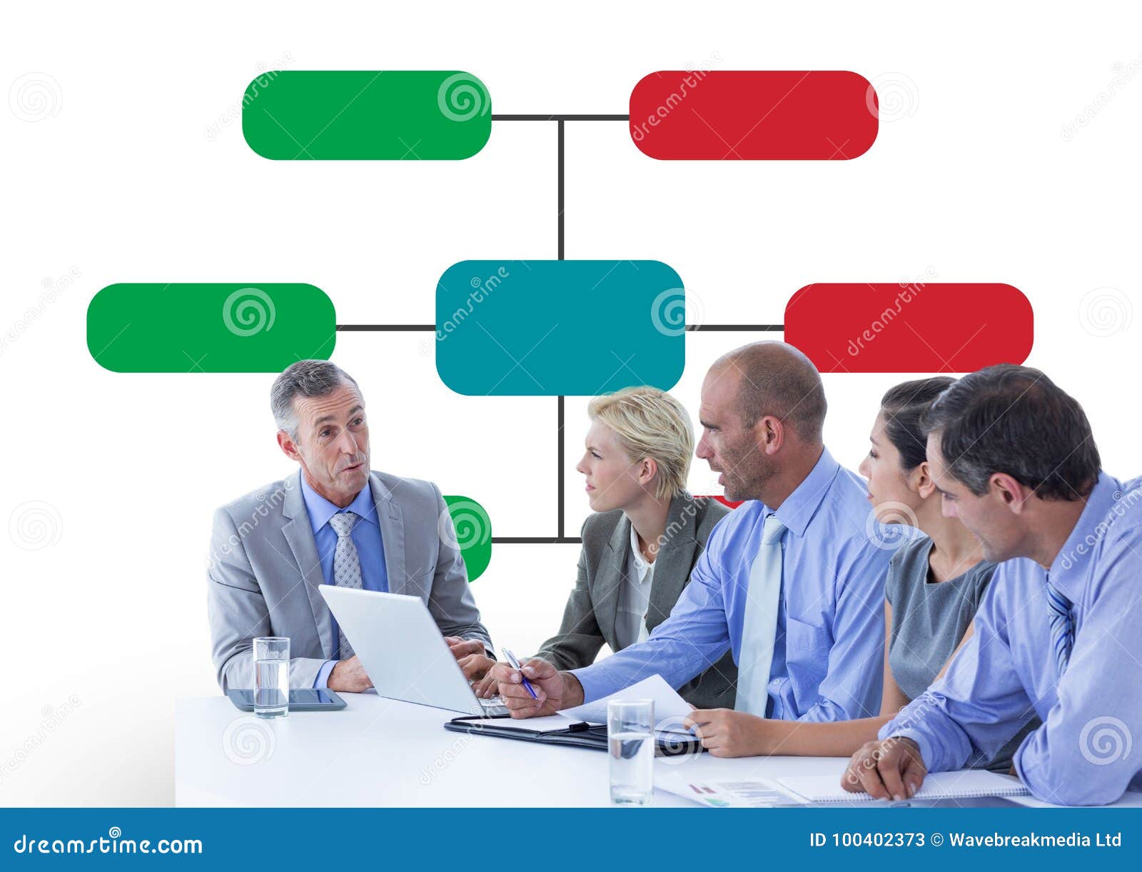 Group of Business People at Meeting with Colorful Chart in Back Stock ...