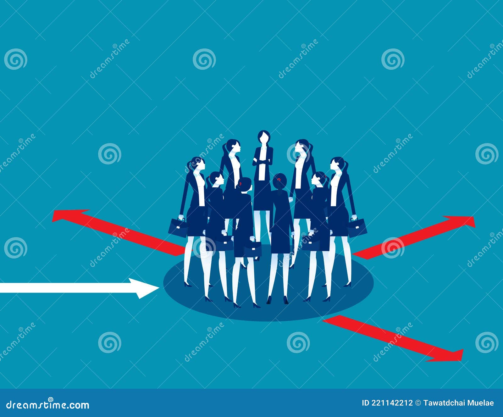 Group of Business People Meeting and Direction Arrows Stock Vector ...