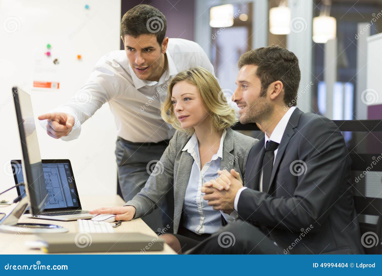 Group of Business People in a Meeting at Office, Working on Comp Stock ...