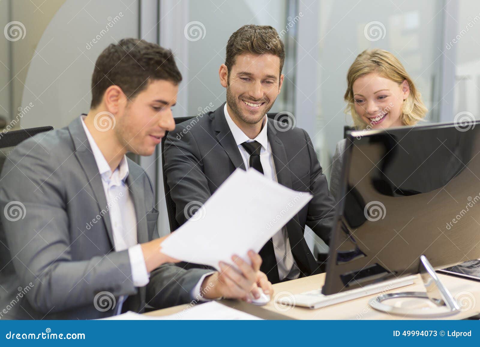 Group of Business People in a Meeting at Office, Working on Comp Stock ...