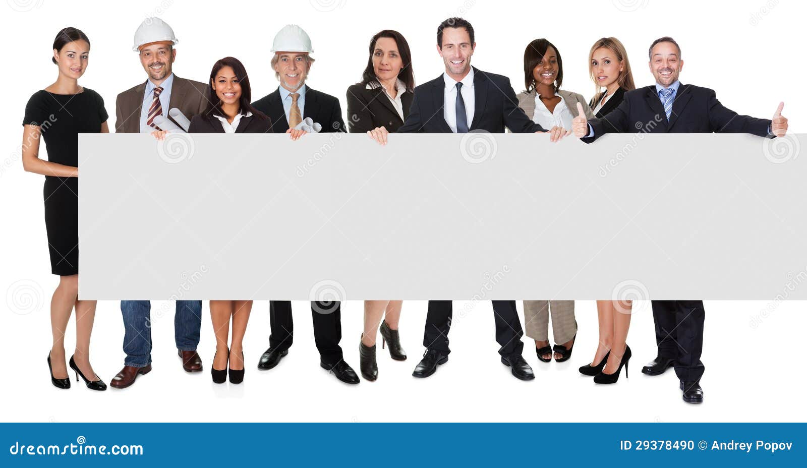 Group of Business People Presenting Empty Banner Stock Photo - Image of ...