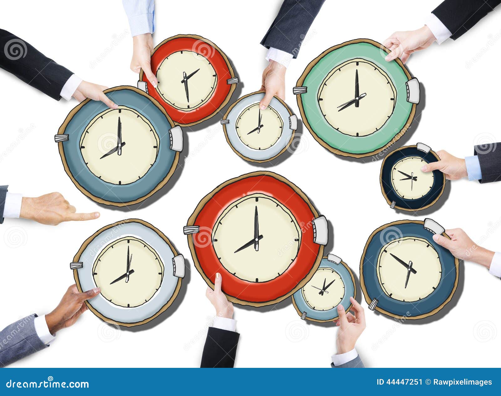 Group of Business People S Hands Holding Clocks Stock Illustration ...