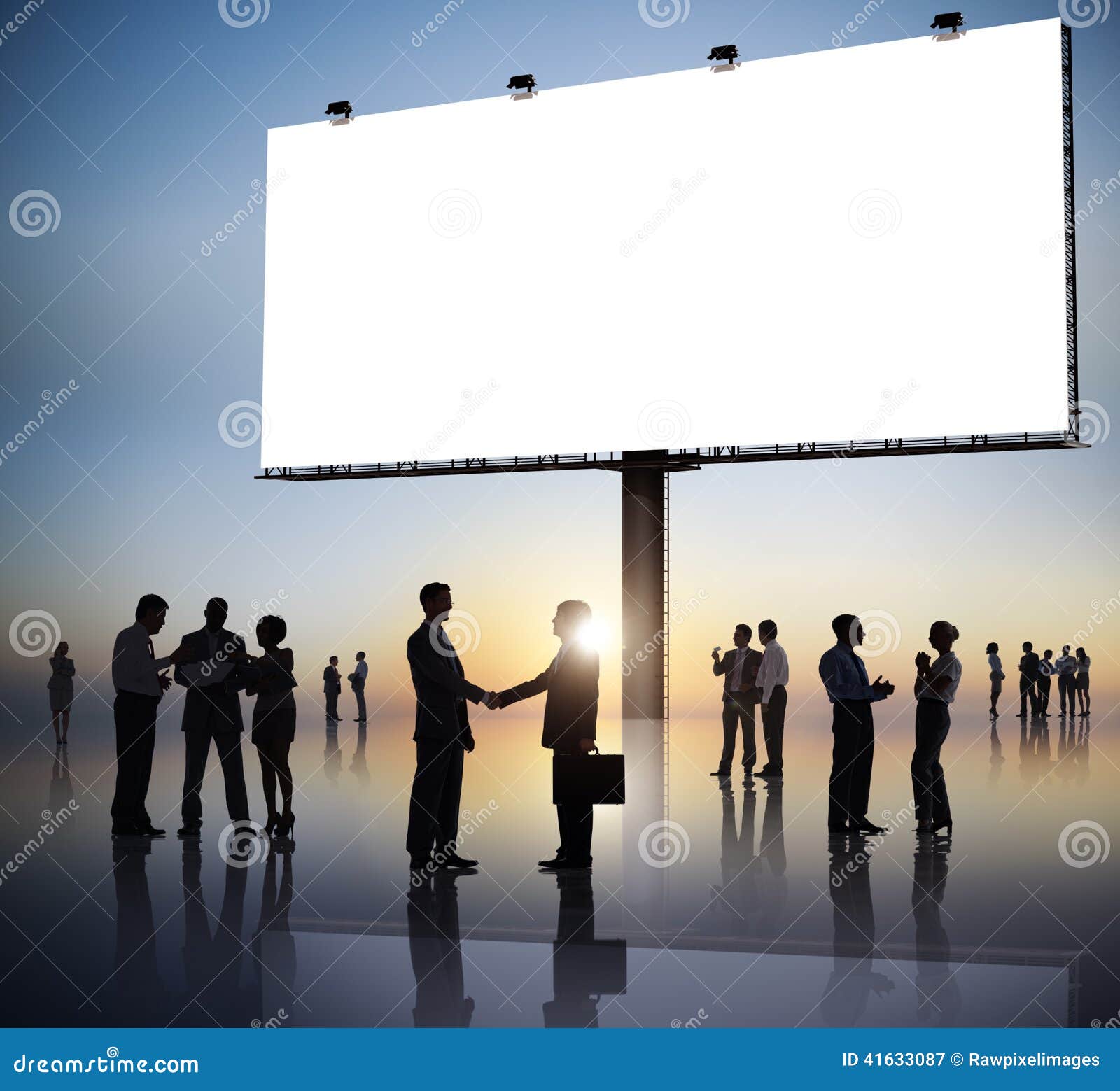 Group Of Business People Silhouettes Outdoors And An Empty Billboard ...