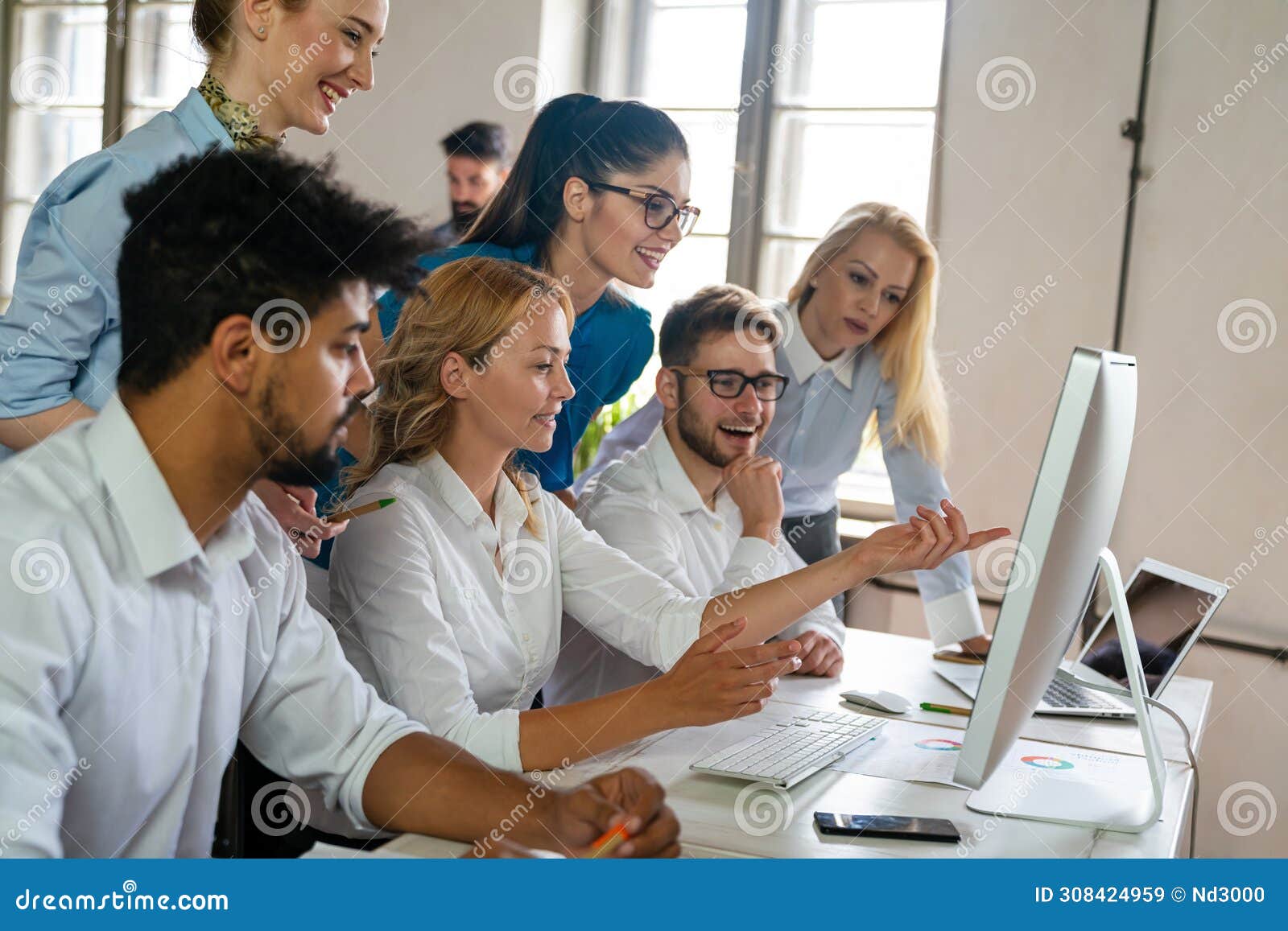 Group of Business People and Software Developers Working As a Team in ...