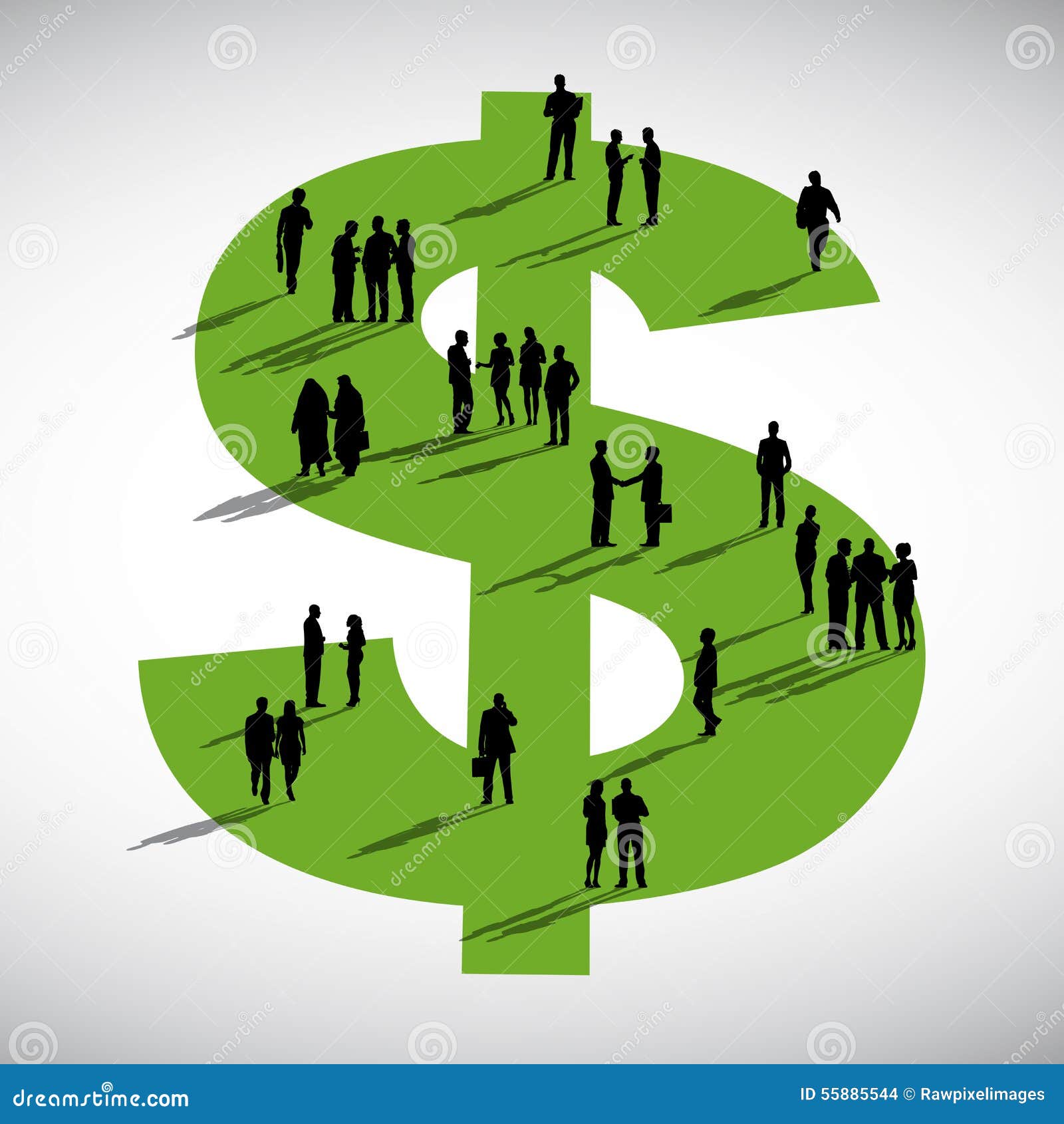 Group of Business People Standing on Dollar Sign Stock Vector ...