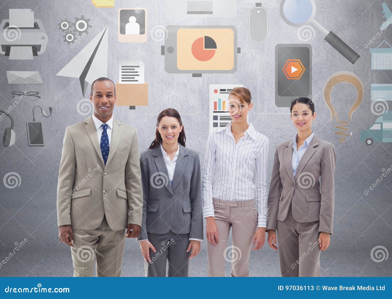 Group of Business People Standing in Front of Business and Office ...