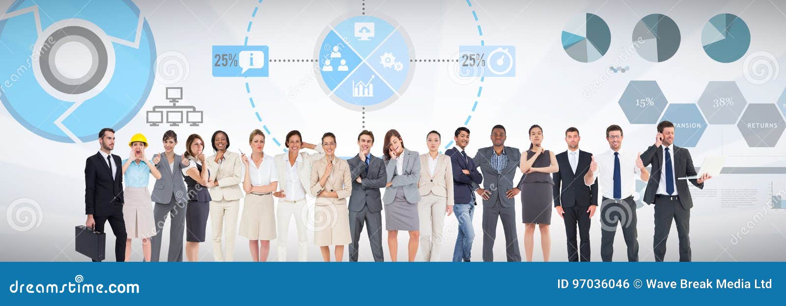 Group of Business People Standing in Front of Statistics Performance ...