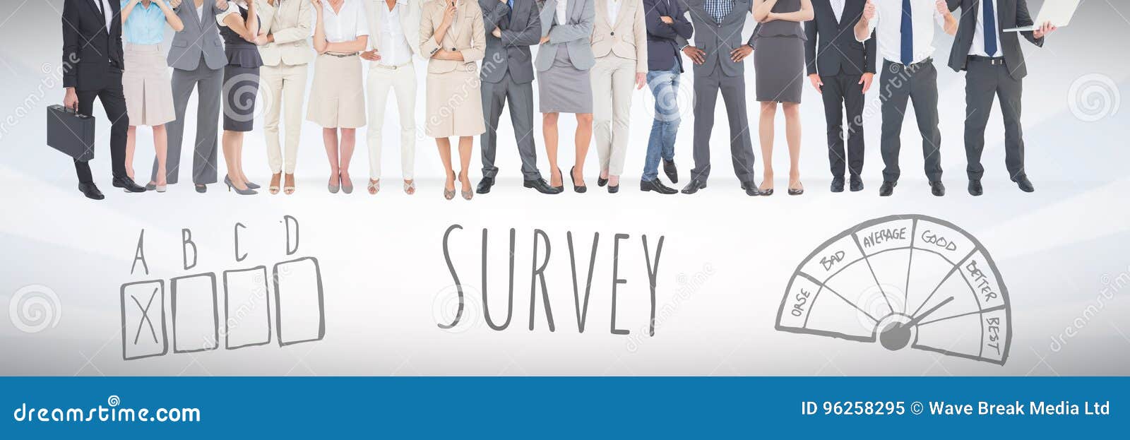 Group of Business People Standing in Front of Survey Graphics Stock ...