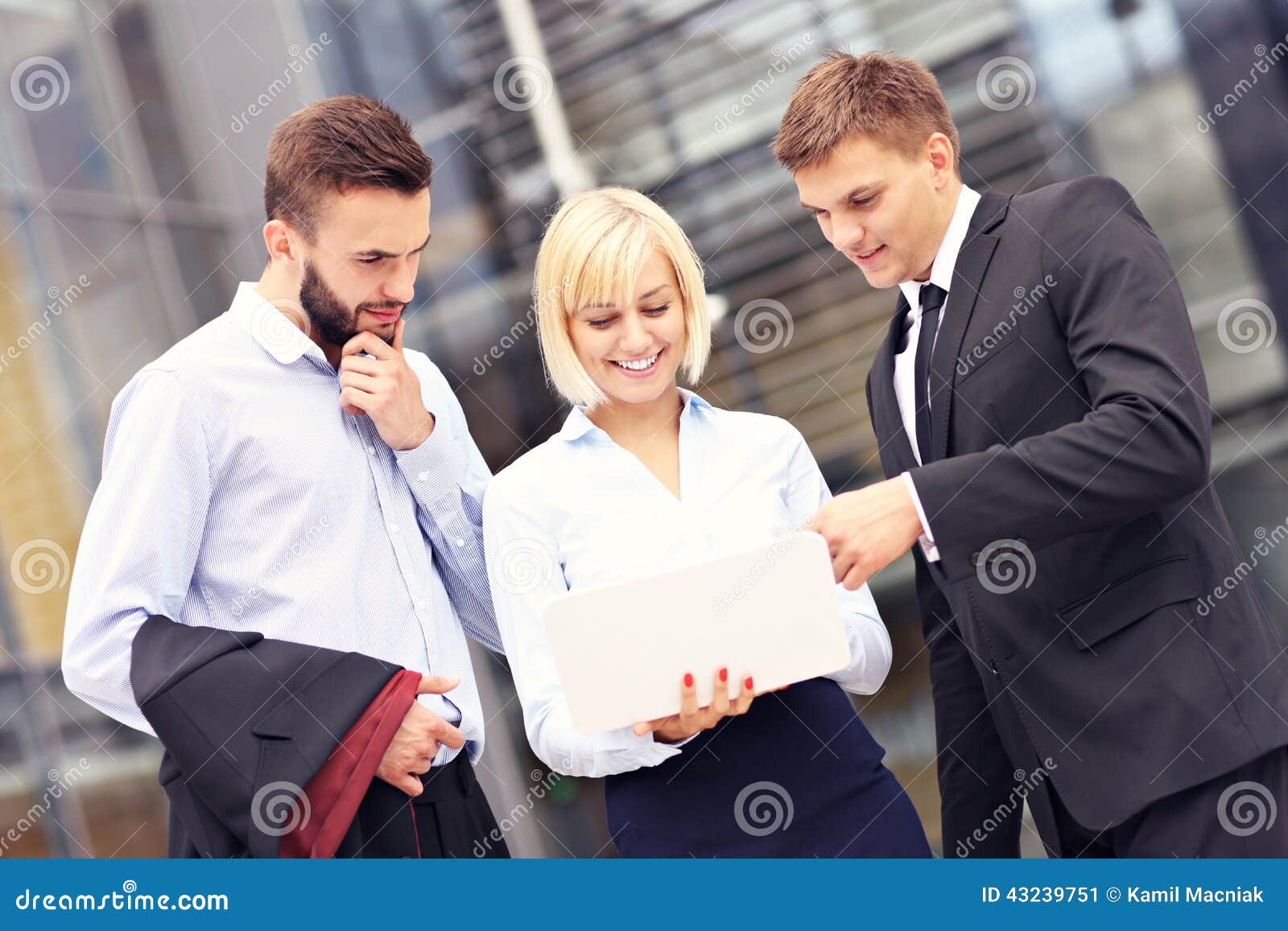 Group of Business People Standing Outside Modern Building with C Stock ...