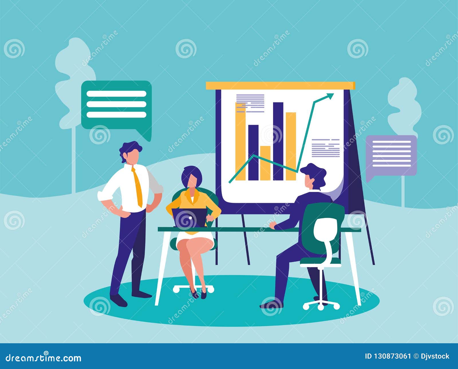 Group of Business People with Statistics Graphic Stock Vector ...