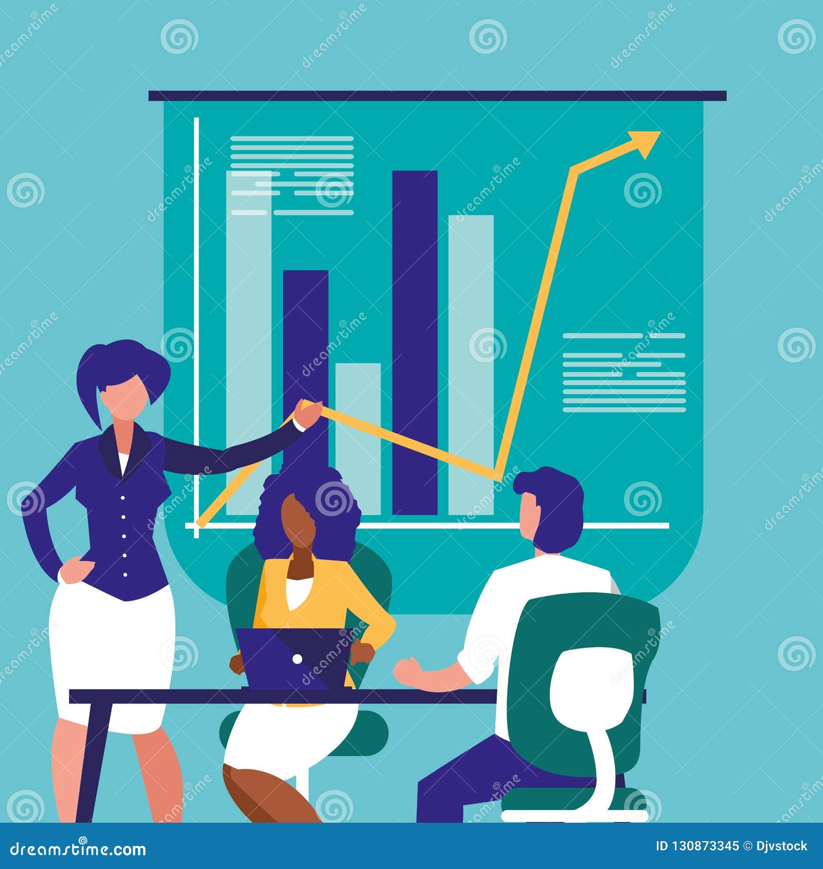 Group of Business People with Statistics Graphic Stock Vector ...