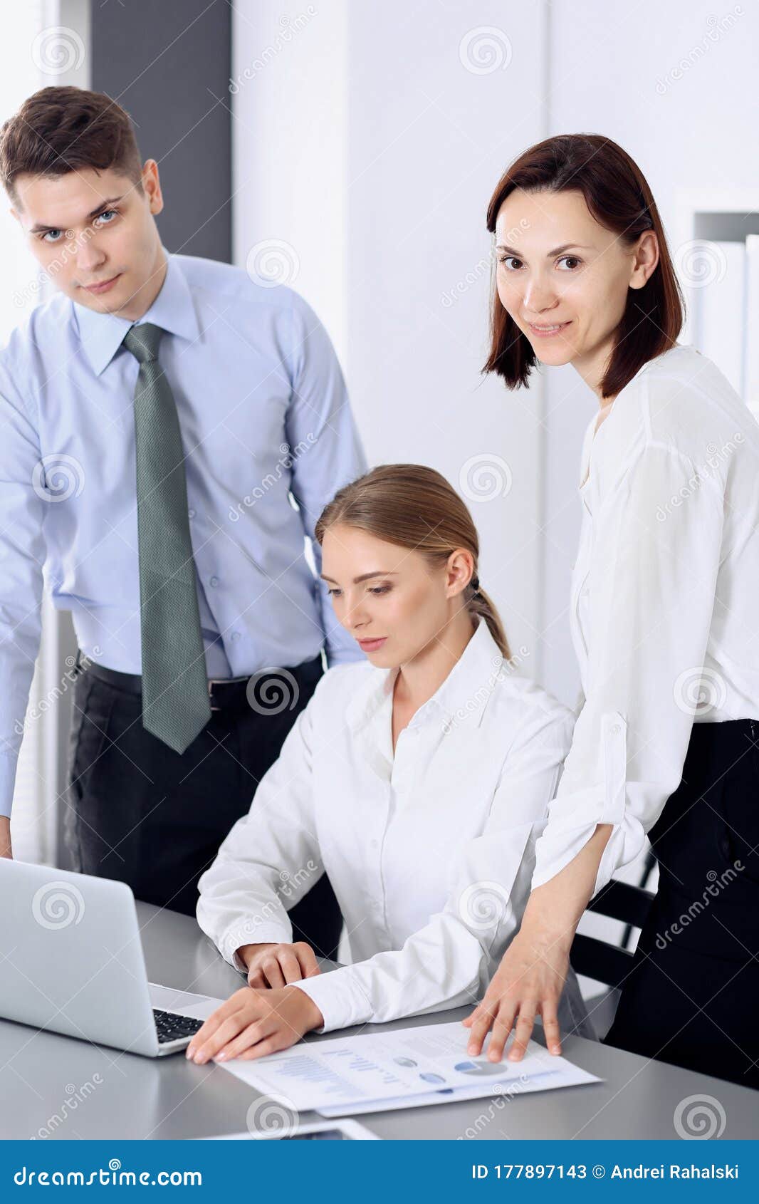 Group of Business People Using Computer in Office. Meeting and Teamwork ...