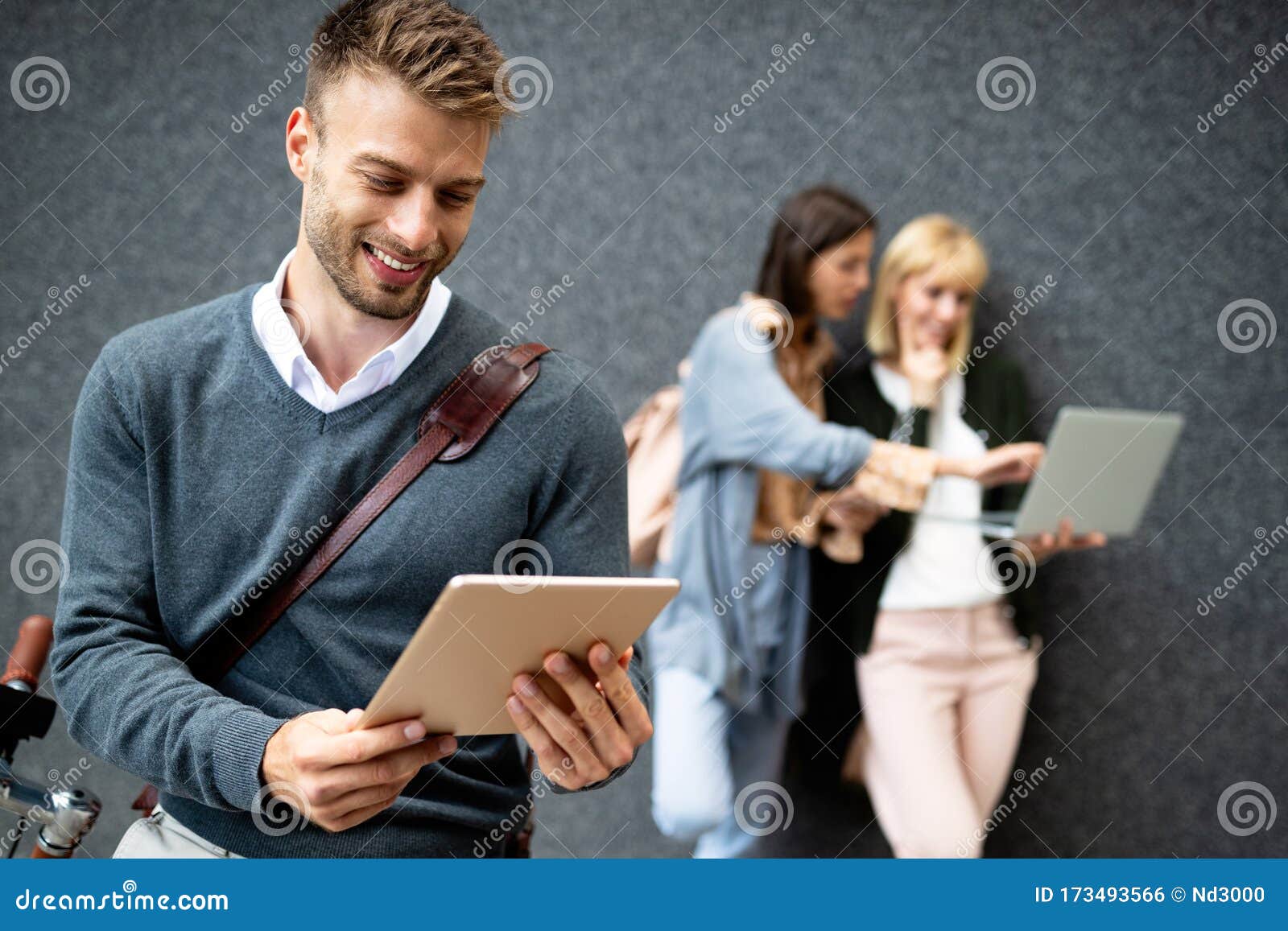 Group of Business People Using Electronic Devices Outdoor Stock Photo ...