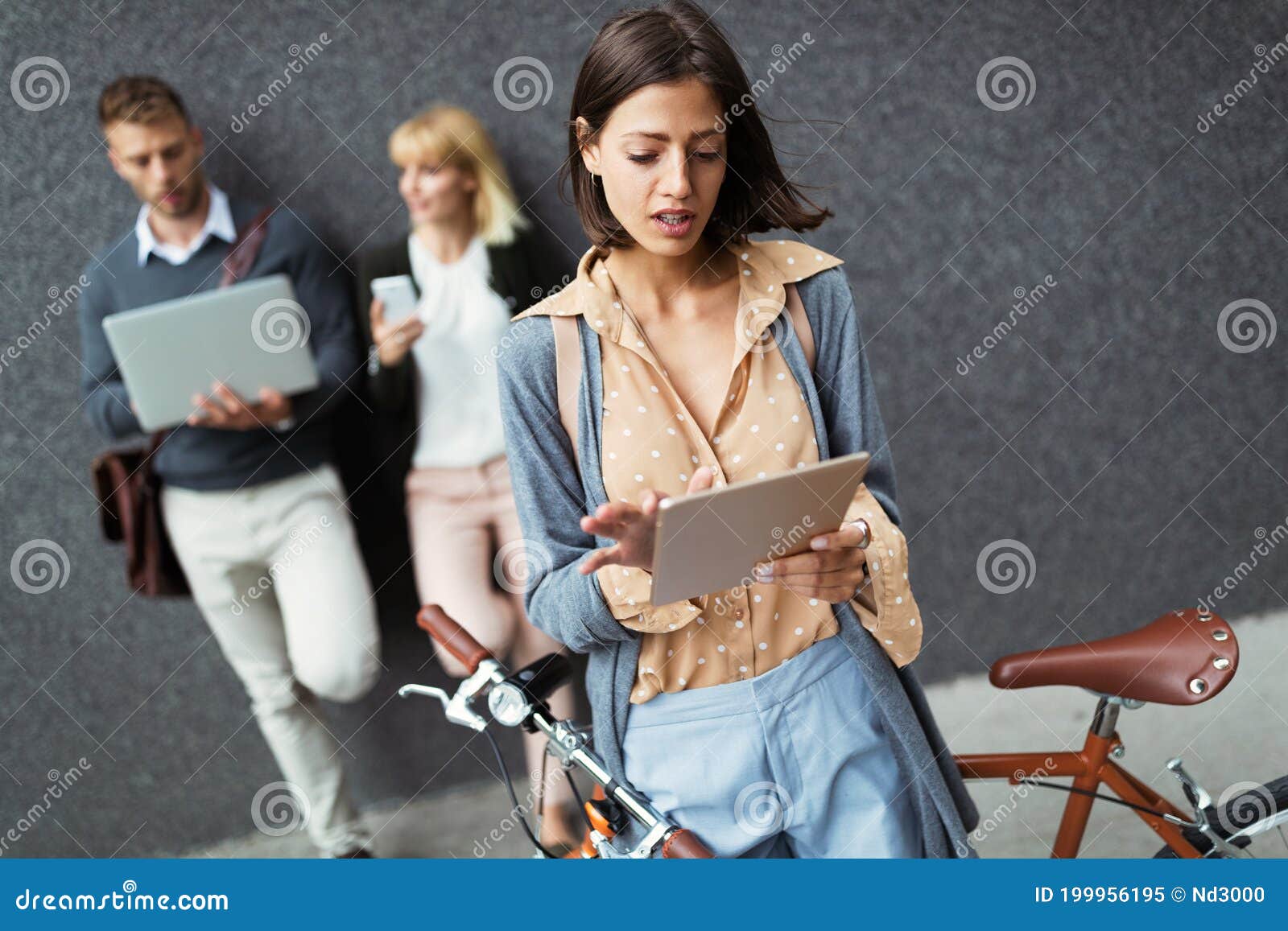 Group of Business People Using Electronic Devices Outdoor Stock Image ...