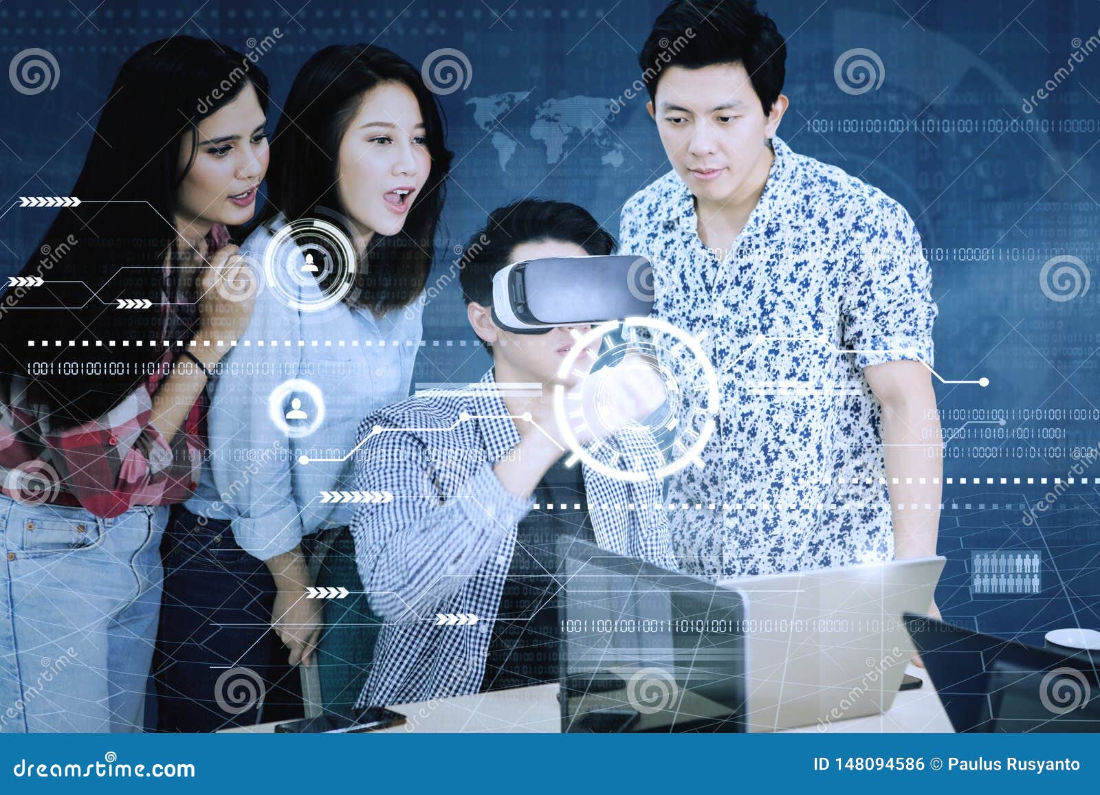 Group of Business People Work with Futuristic Screen Stock Photo ...