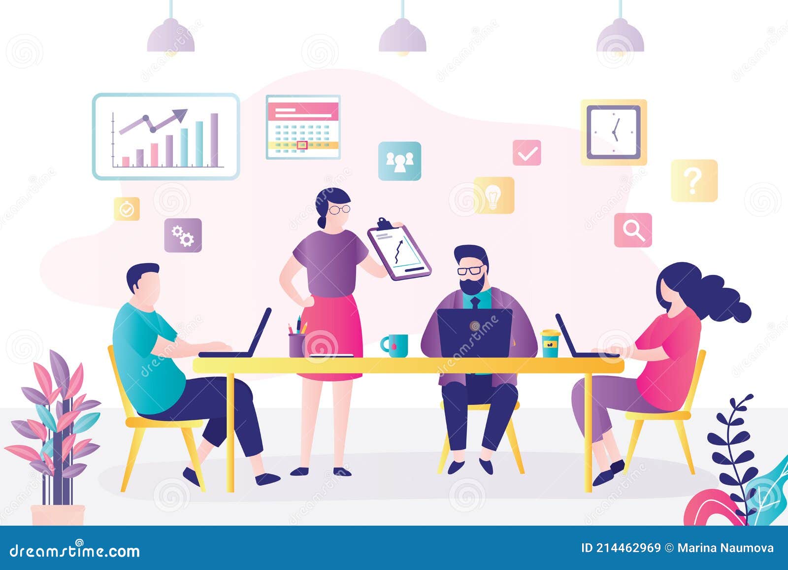 Group of Business People at Work Table. Team Solution of Tasks and ...