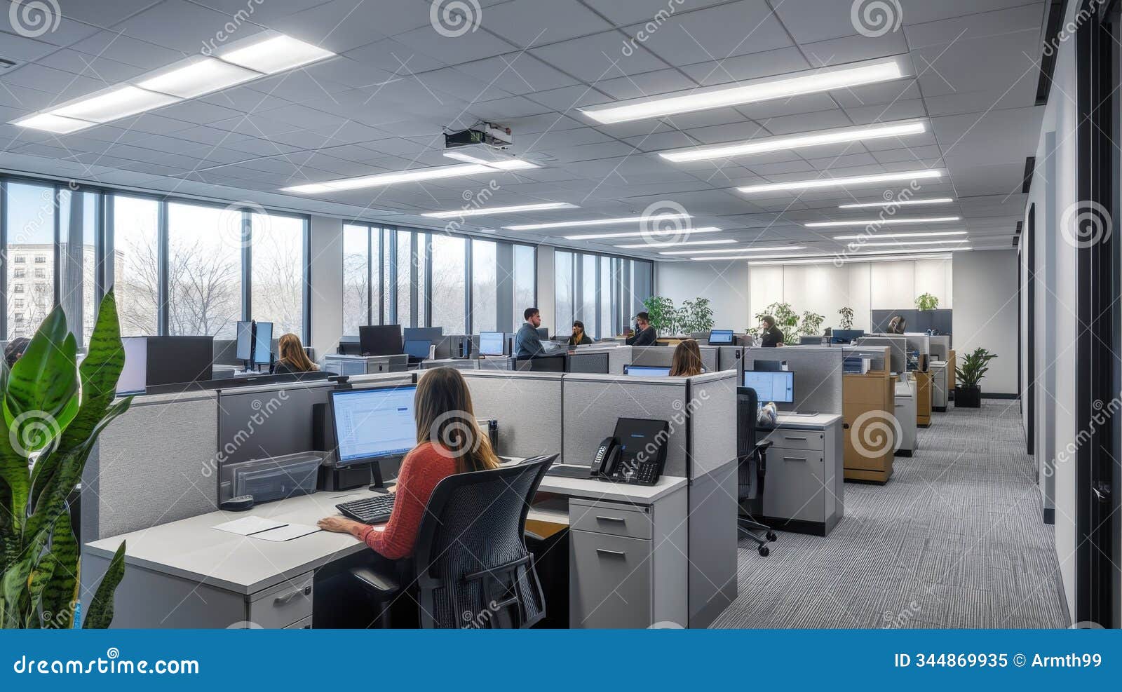 Group of Business People Working in a Modern Office, Rear View Stock ...