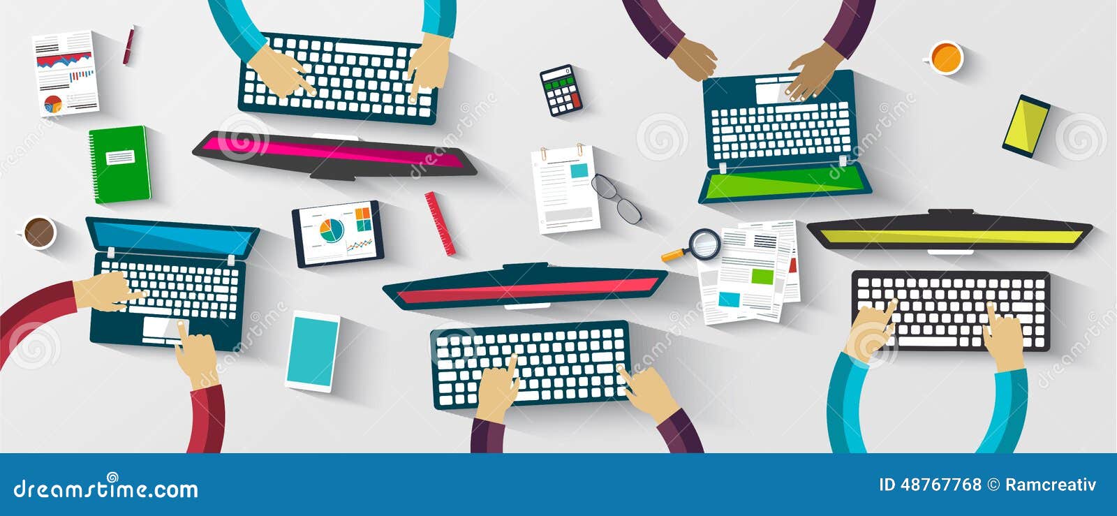 Group of Business People Working Using Digital Devices Stock Vector ...