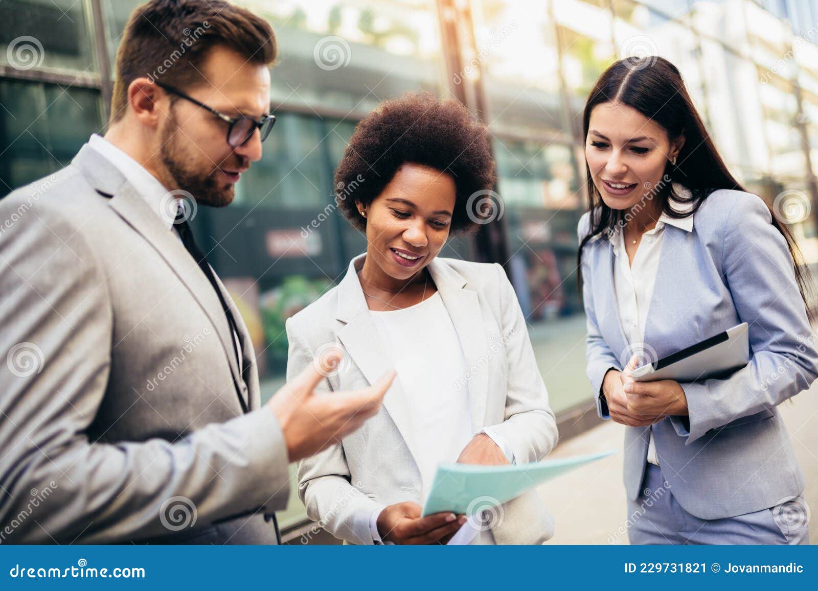 Business Team Meeting Outside Stock Image - Image of male, female ...