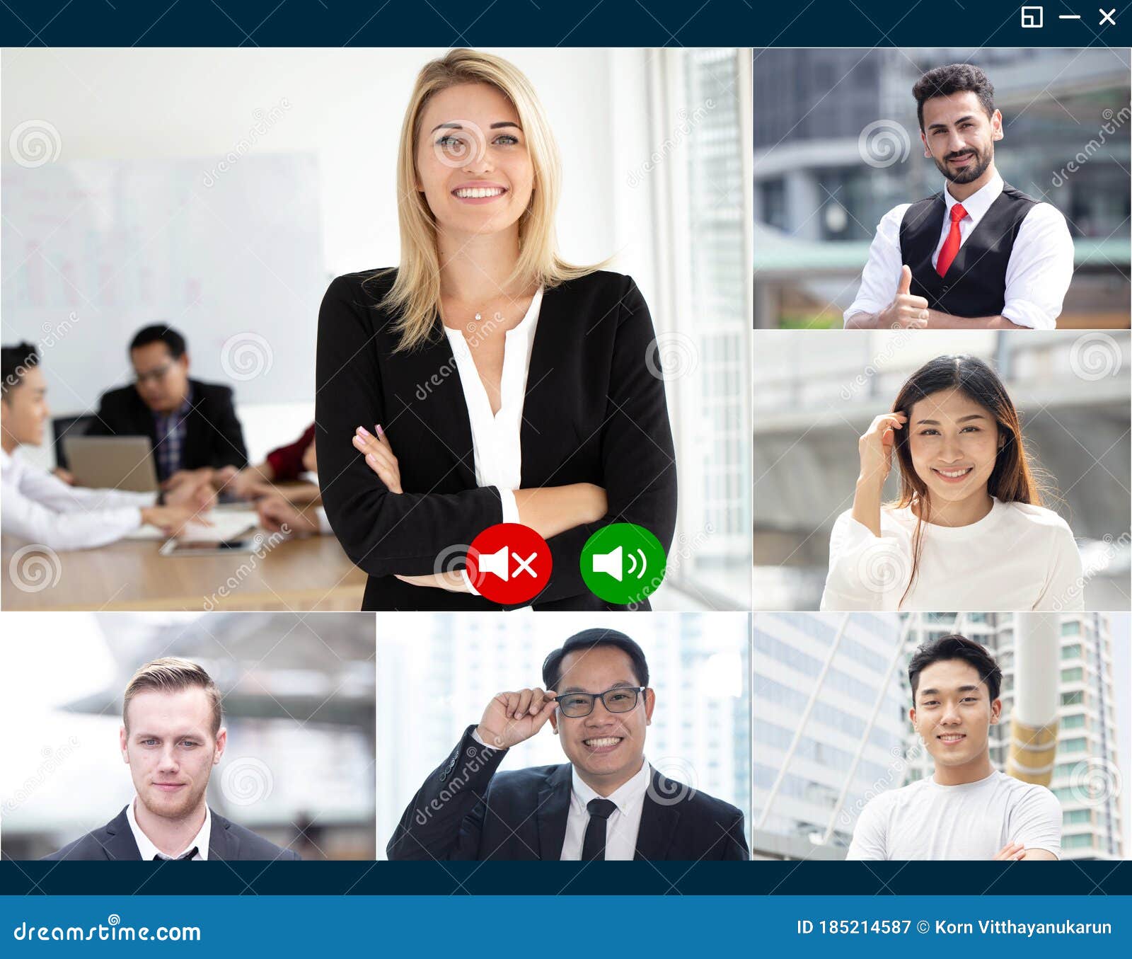 Group of Business Team Working People Using Video Conference System ...