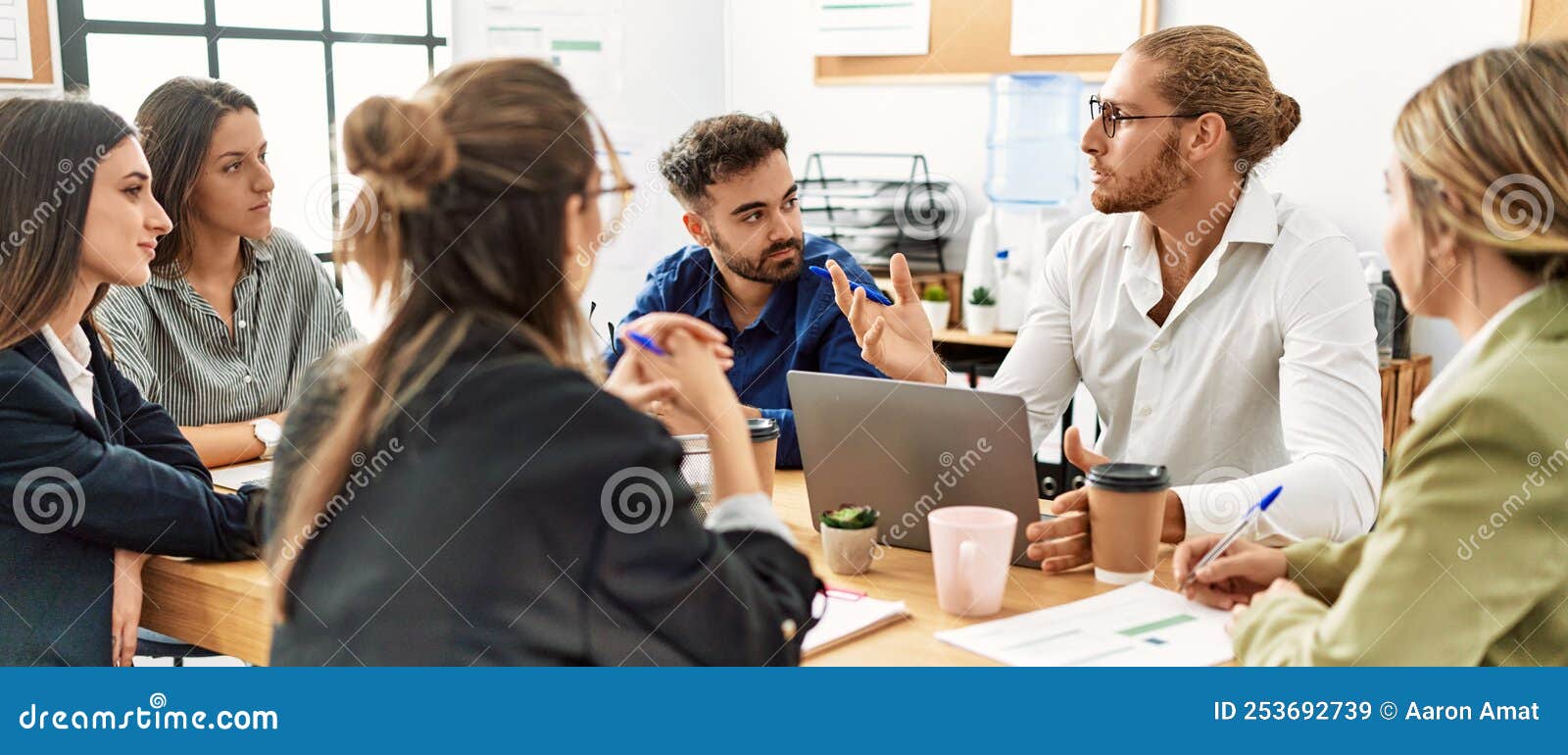 Group of Business Workers Concentrate Speaking and Working at the ...