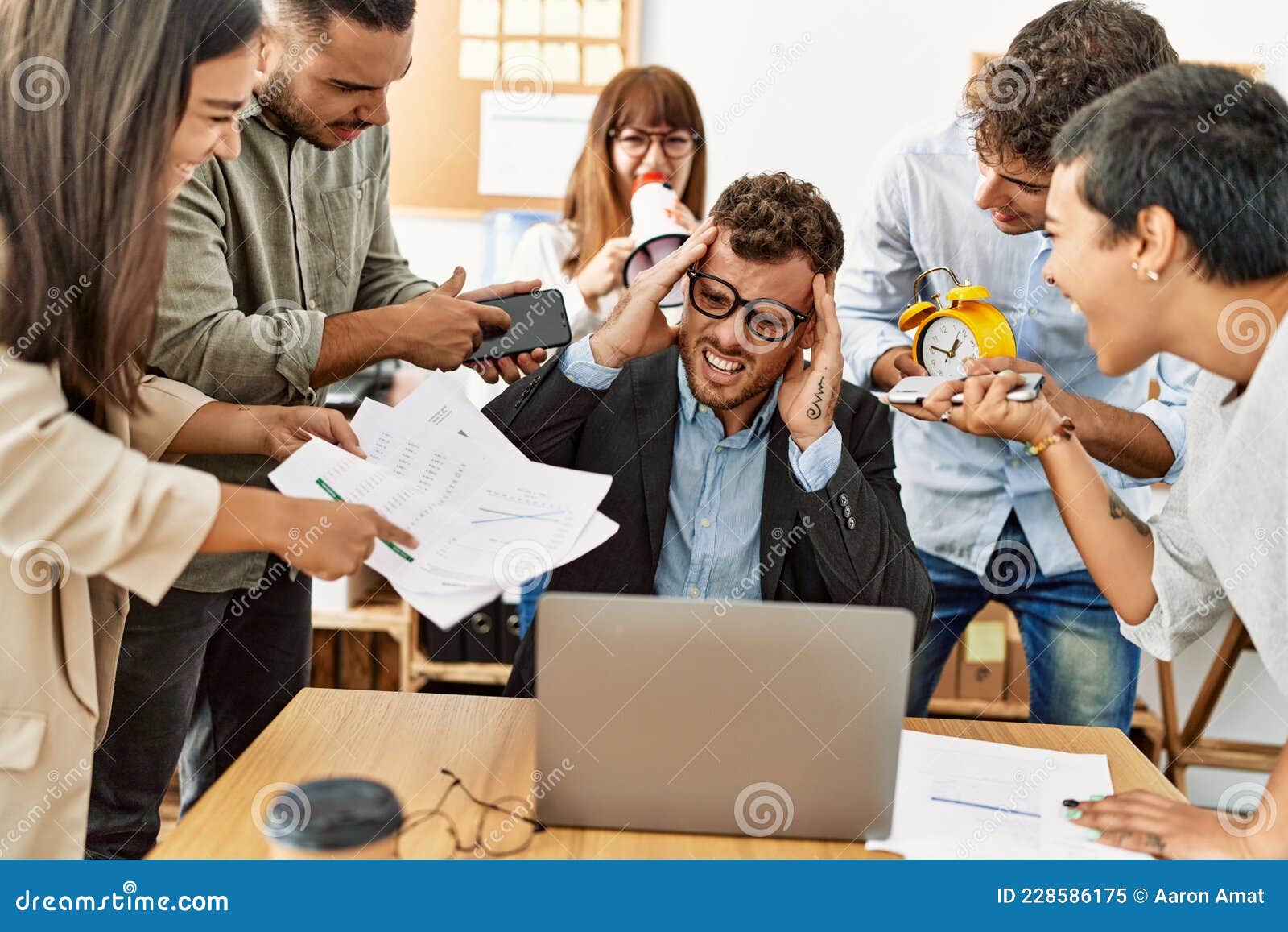 Group of Business Workers Screaming To Stressed Partner at the Office ...