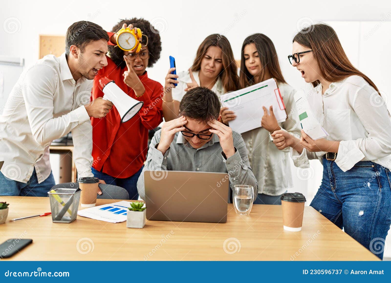 Group of Business Workers Screaming To Stressed Partner at the Office ...