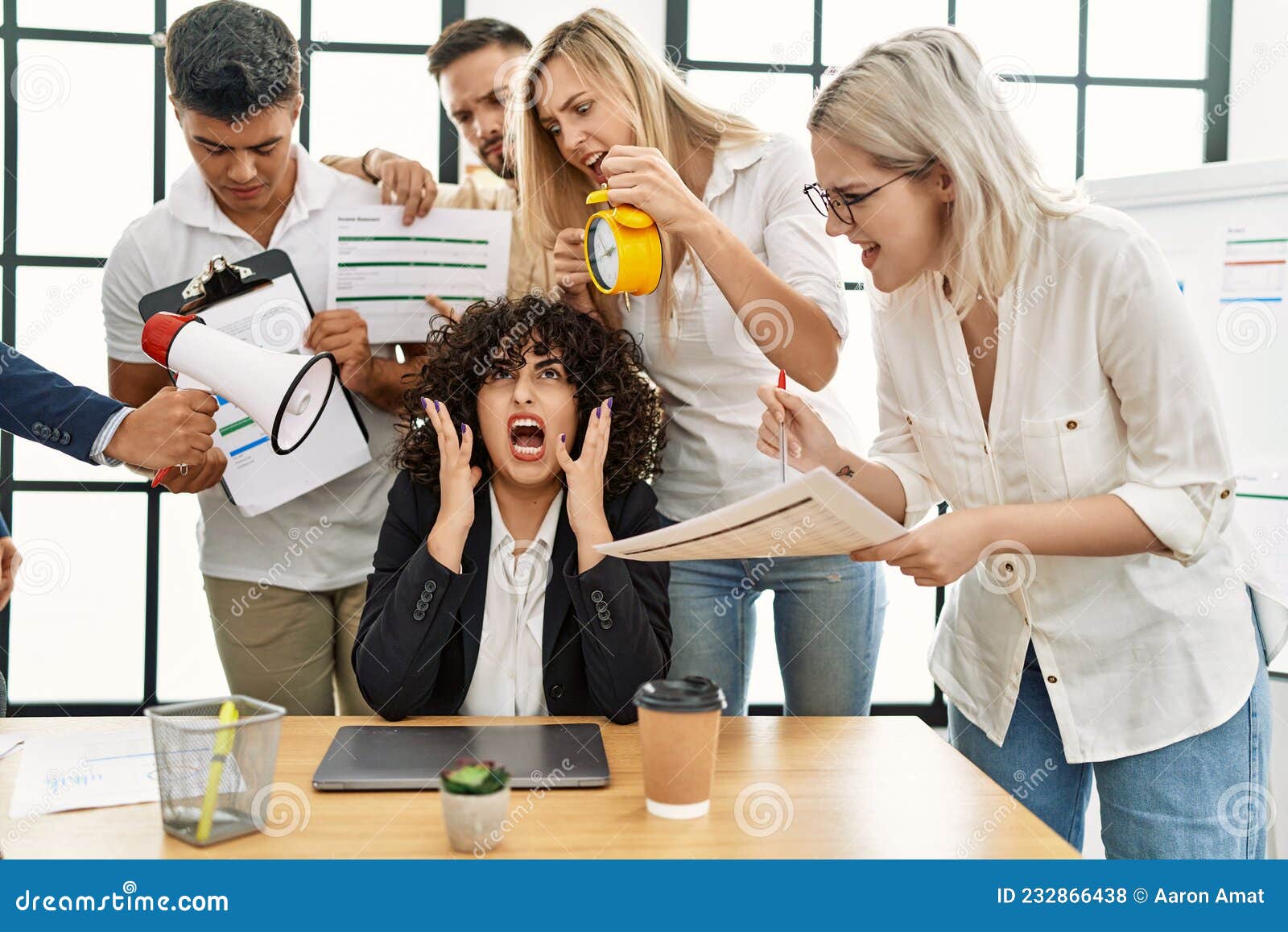 Group of Business Workers Screaming To Stressed Partner at the Office ...