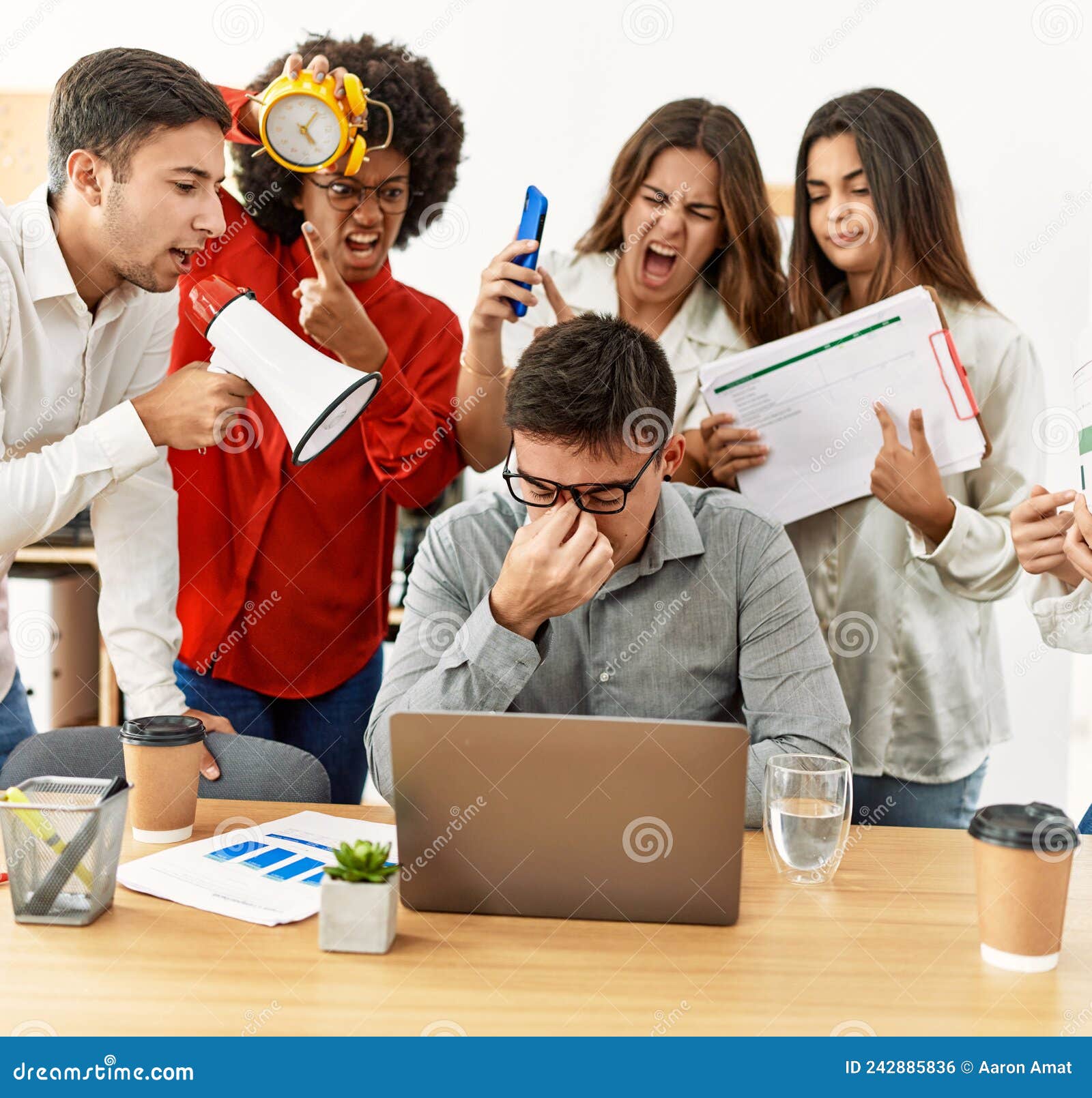 Group of Business Workers Screaming To Stressed Partner at the Office ...