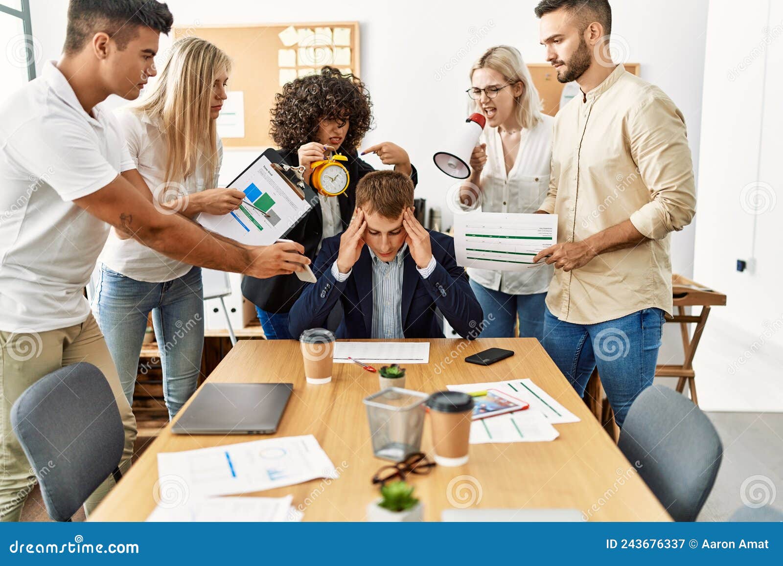 Group of Business Workers Screaming To Stressed Partner at the Office ...