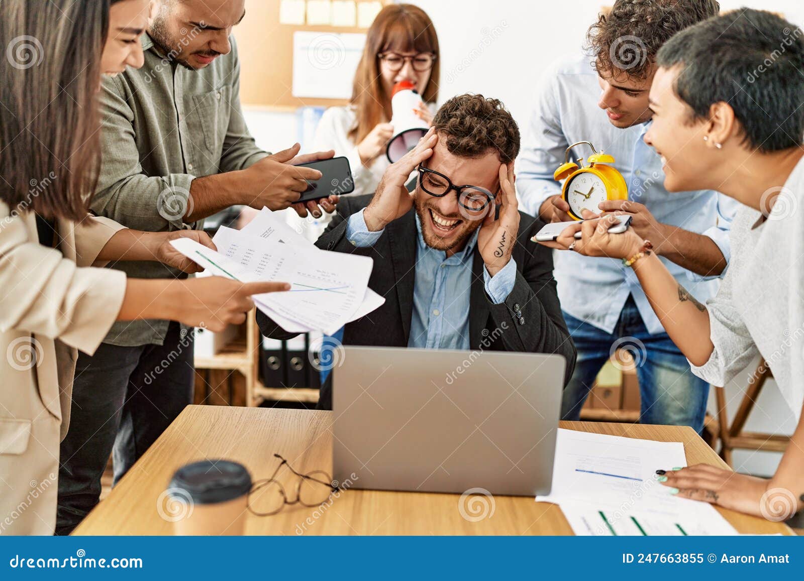 Group of Business Workers Screaming To Stressed Partner at the Office ...