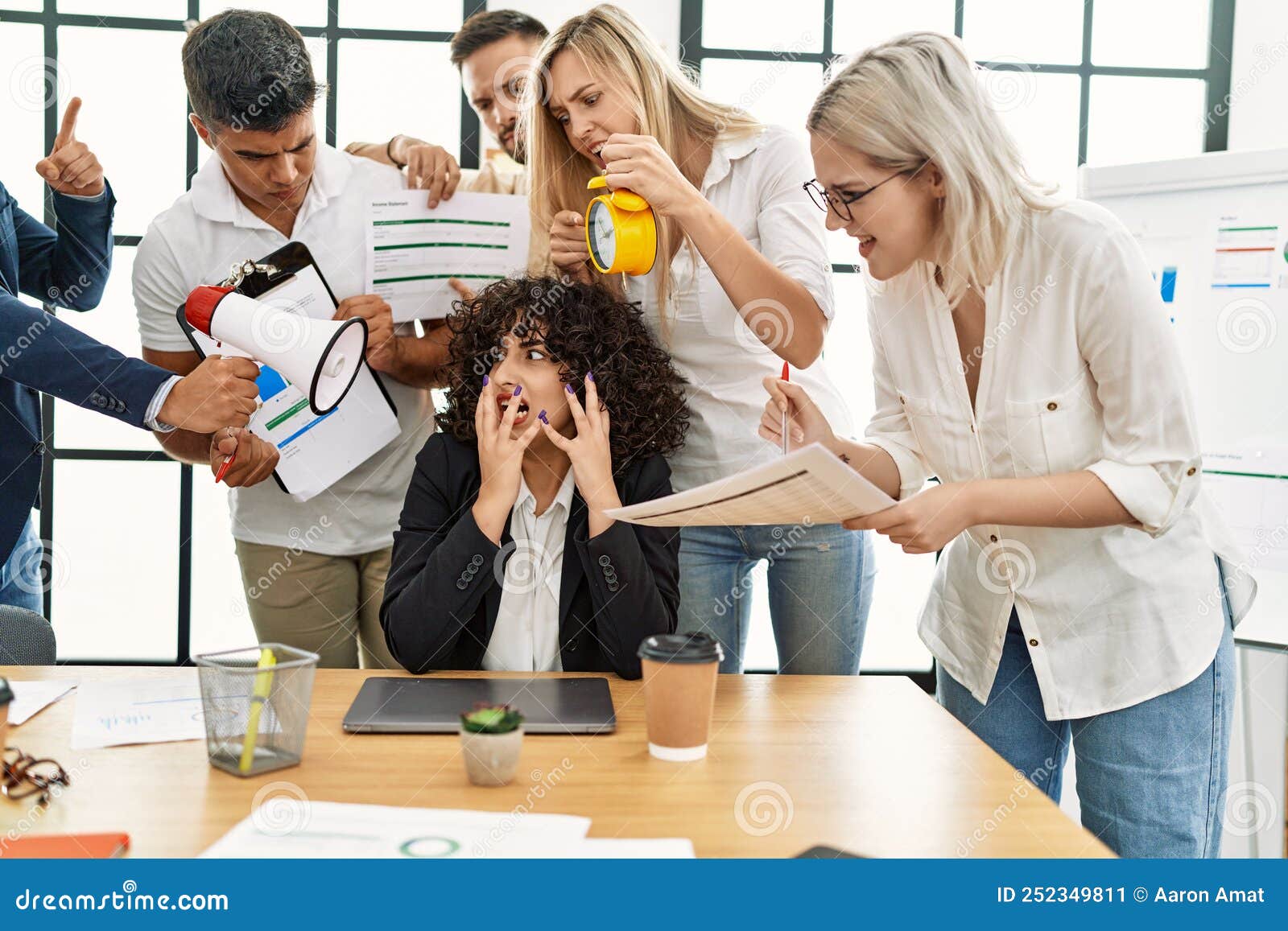 Group of Business Workers Screaming To Stressed Partner at the Office ...