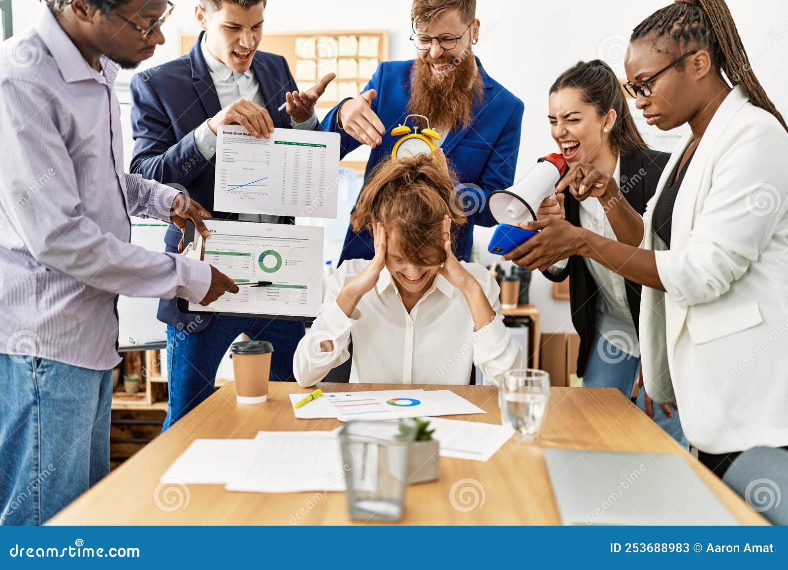 Group of Business Workers Screaming To Stressed Partner at the Office ...