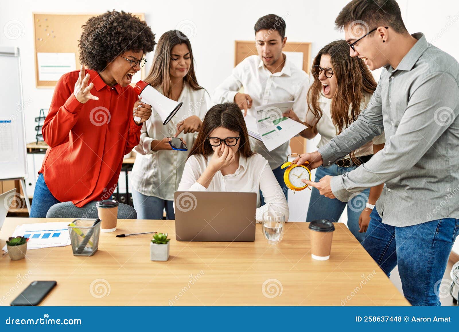 Group of Business Workers Screaming To Stressed Partner at the Office ...