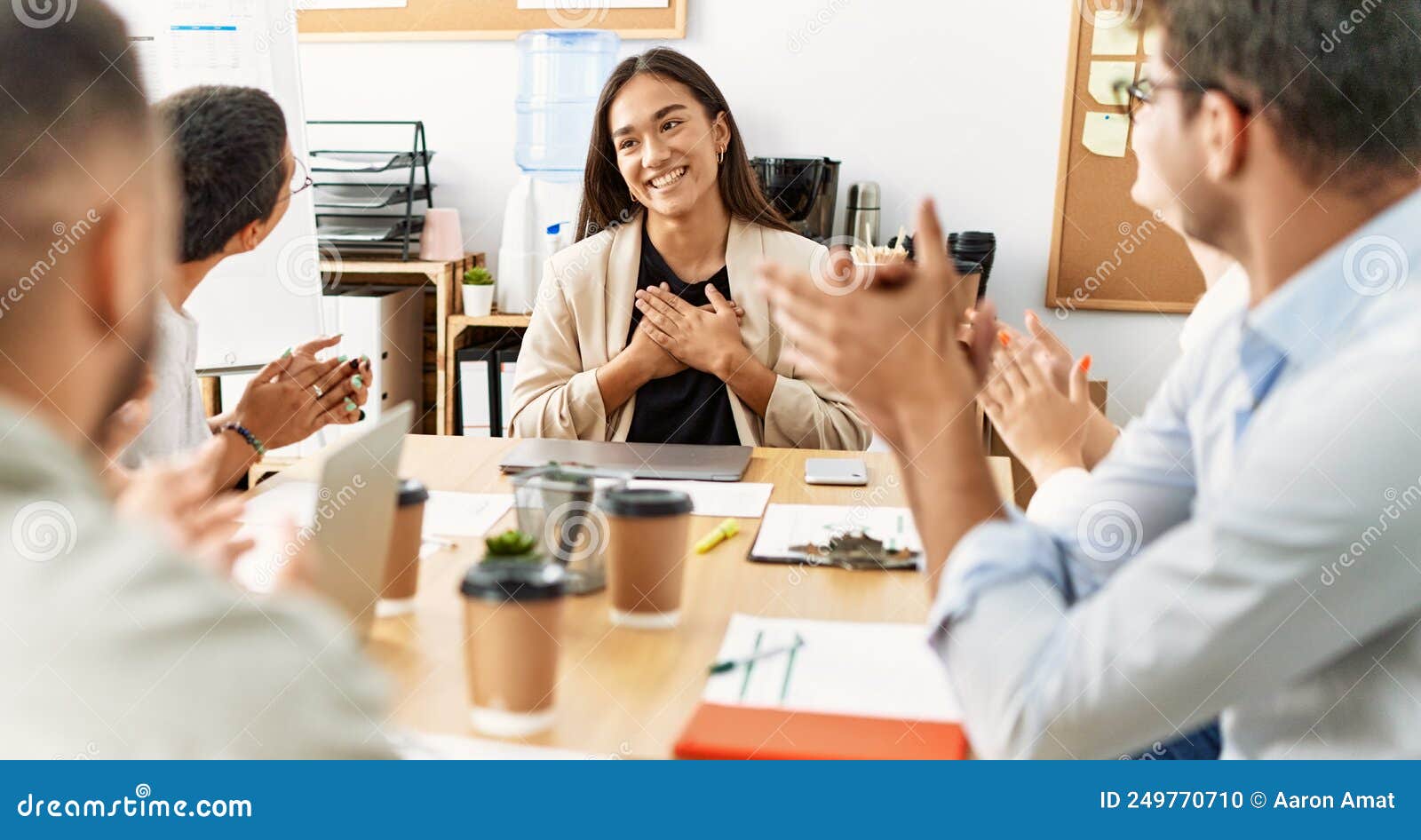 Group of Business Workers Smiling and Clapping To Partner at the Office ...