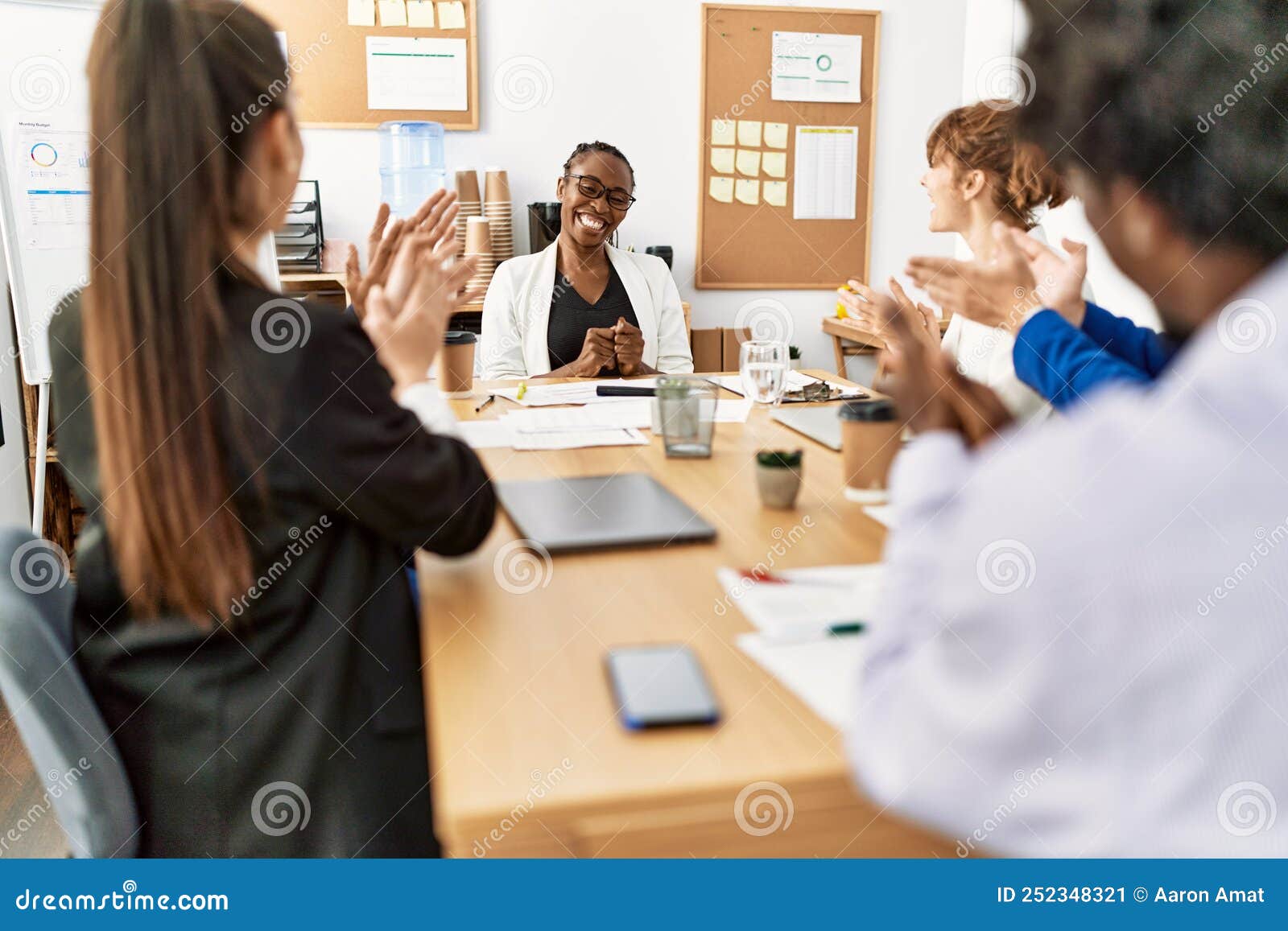 Group of Business Workers Smiling and Clapping To Partner at the Office ...