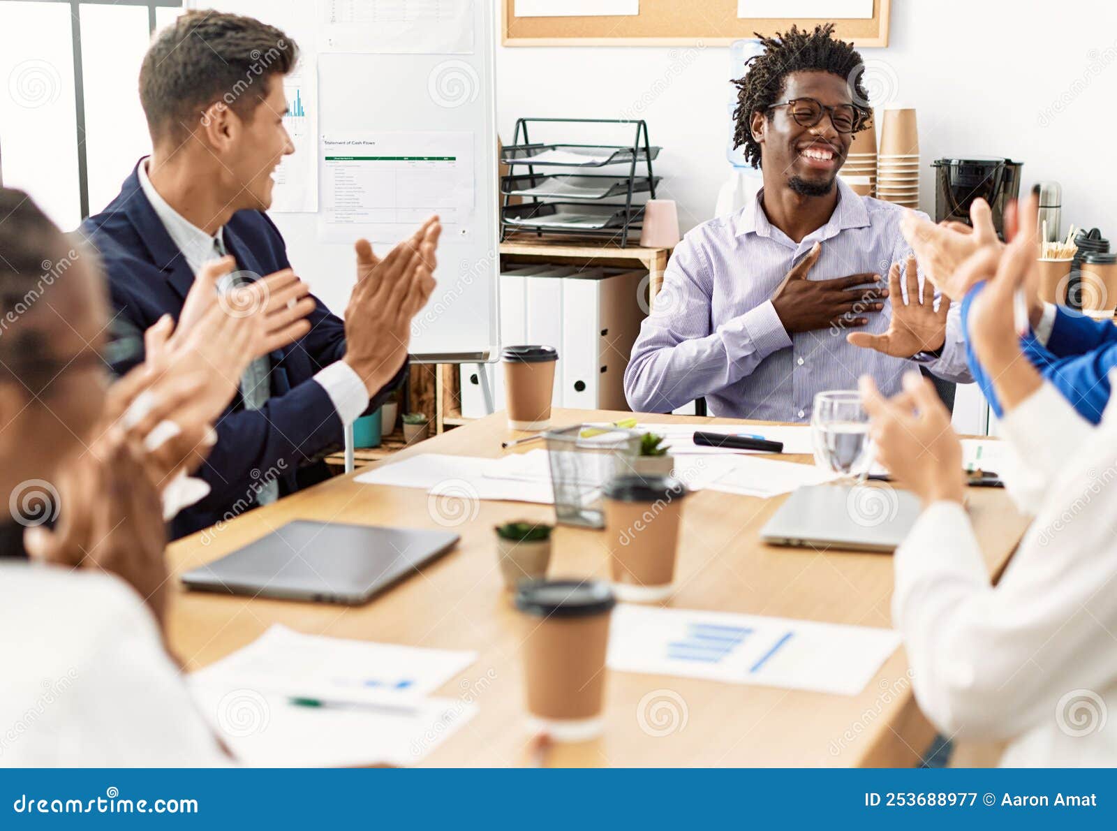 Group of Business Workers Smiling and Clapping To Partner at the Office ...