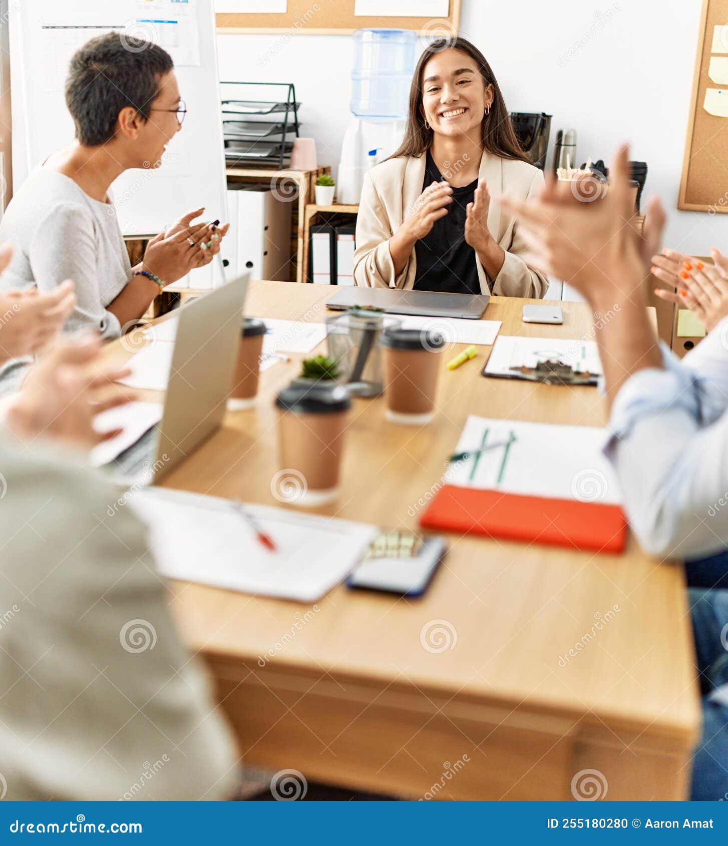 Group of Business Workers Smiling and Clapping To Partner at the Office ...