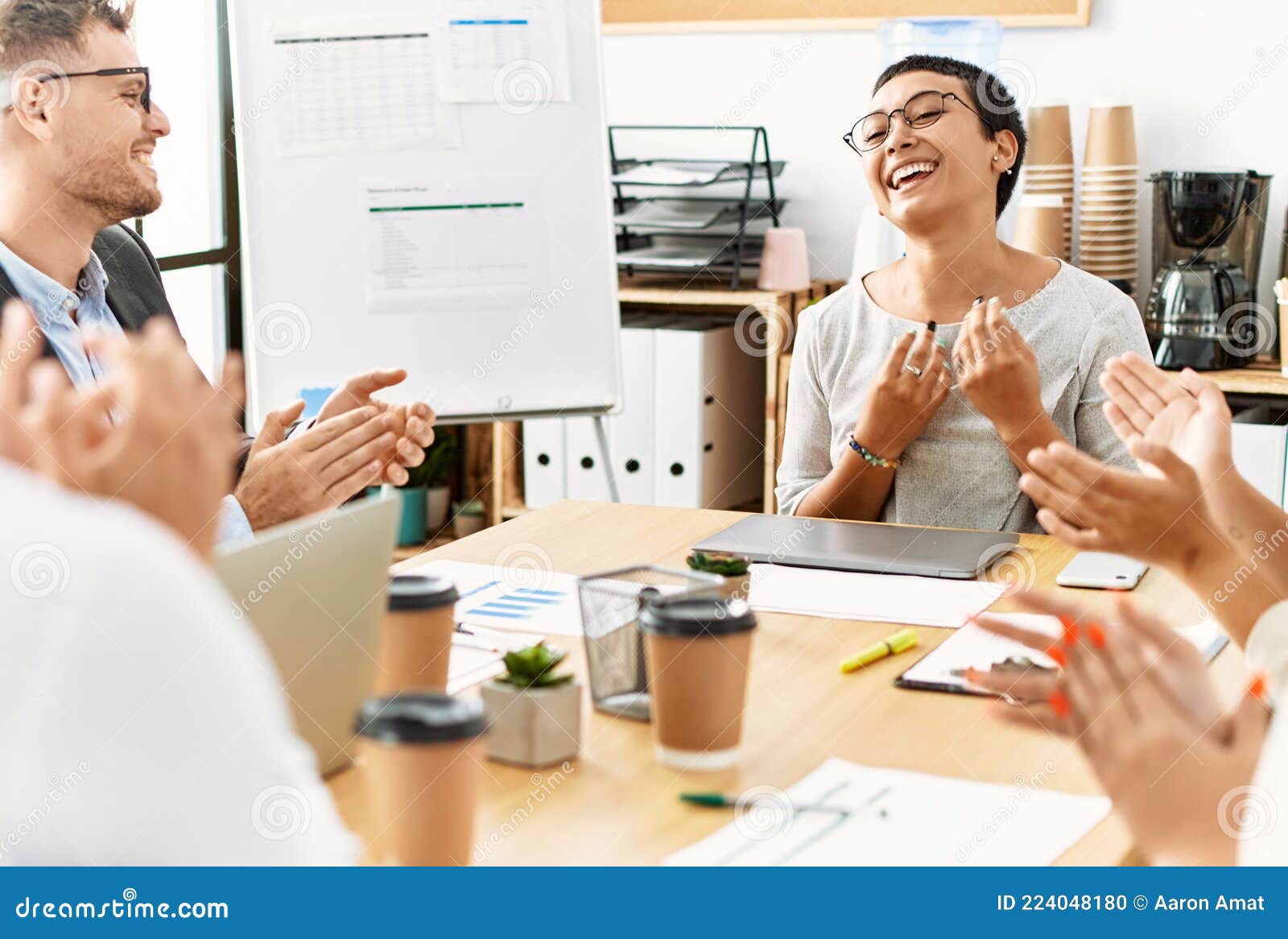 Group of Business Workers Smiling and Clapping To Partner at the Office ... Group of Business Workers Smiling and Clapping To Partner at the Office ...